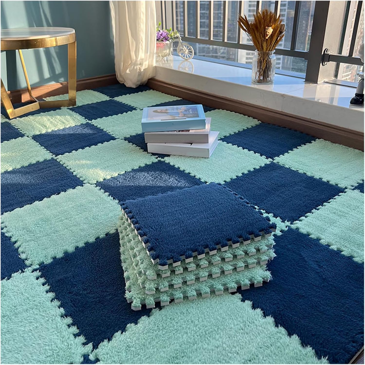 Plush Puzzle Foam Floor Mat - 10tiles Interlocking Carpet Tiles - 12" X ...