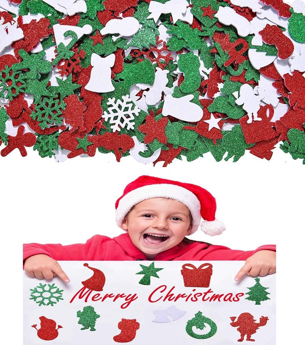 Amazon.com: 300 Pieces Christmas Glitter Foam Stickers - Assorted Santa ...