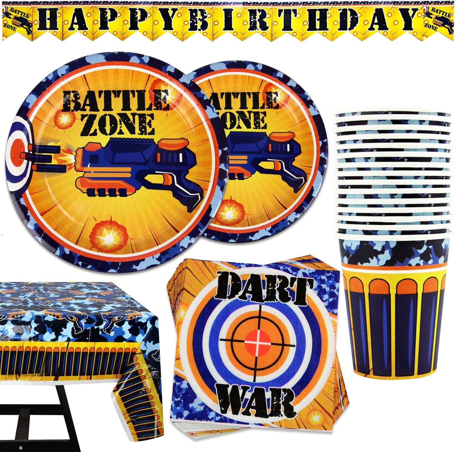 Amazon.com: 102-Piece Dart War Birthday Party Decorations Set - Plates ...