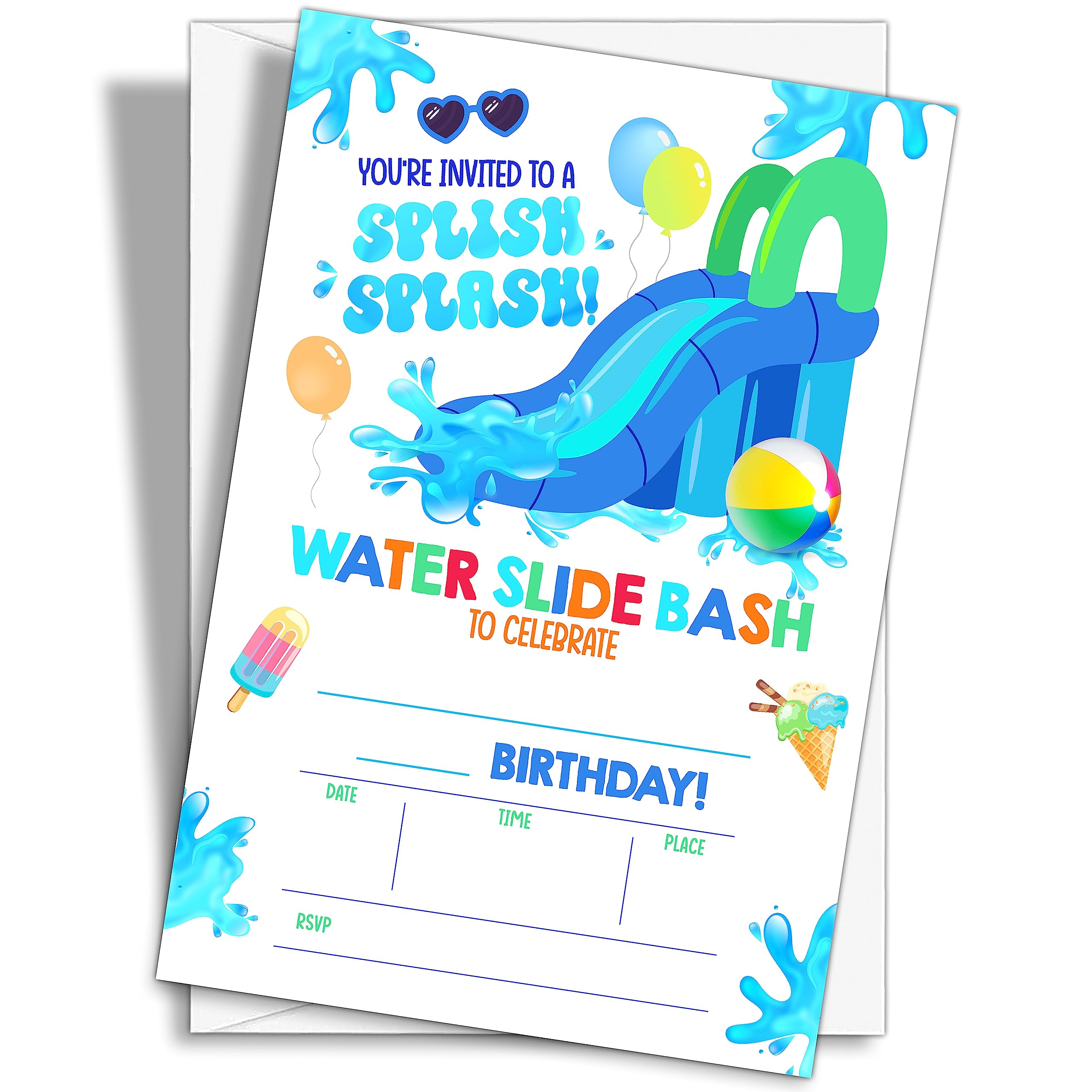 Water Slide Party Invitations Water Park Birthday Invitations PVC