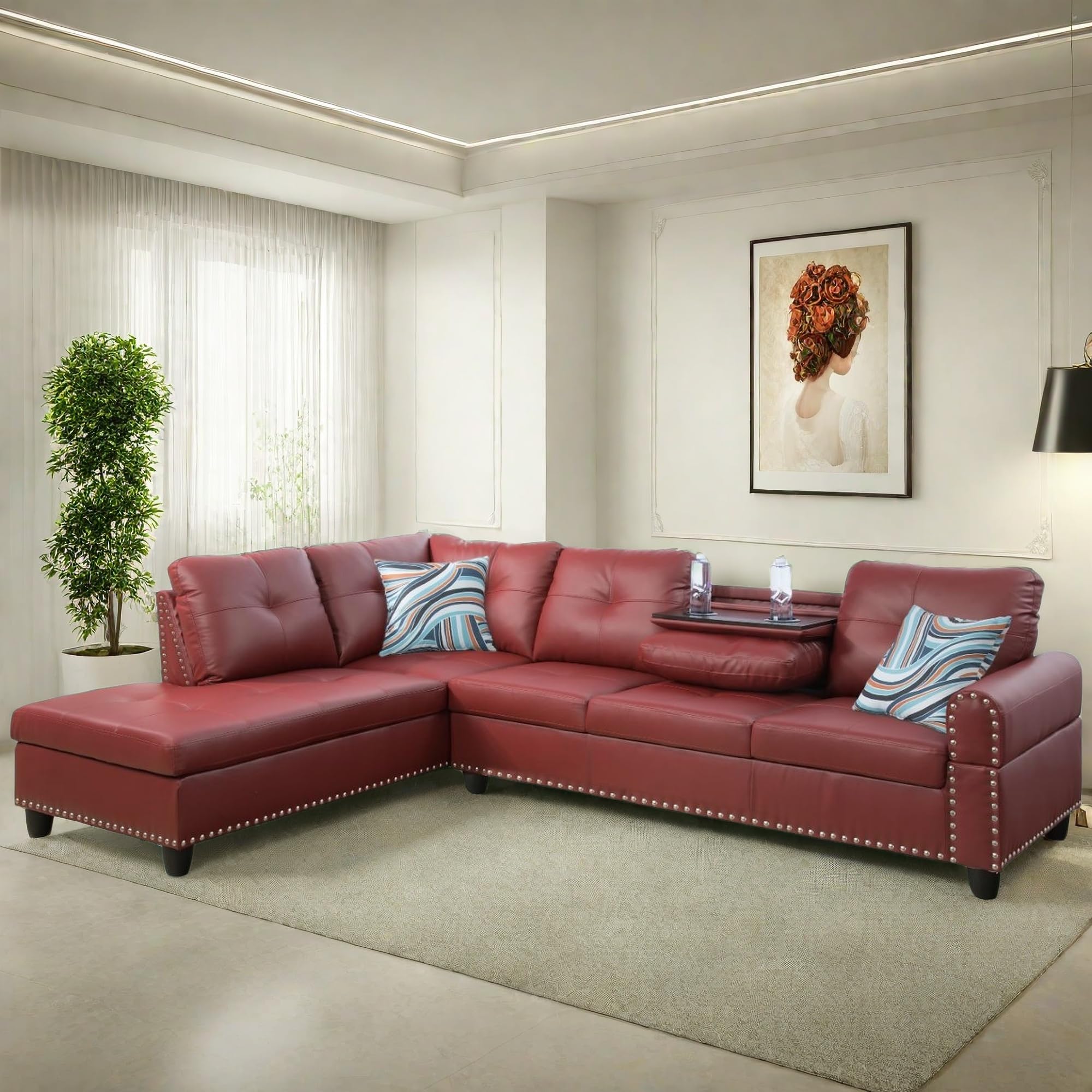 Amazon.com: FONTOI Leather Sectional Couch Sofa, Modern Nail-Head ...
