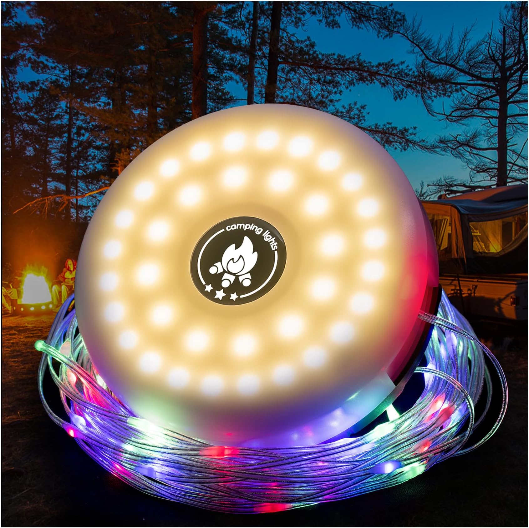 Camping String Lights,4 in 1 Outdoor Rechargeable String Lights with 8 ...