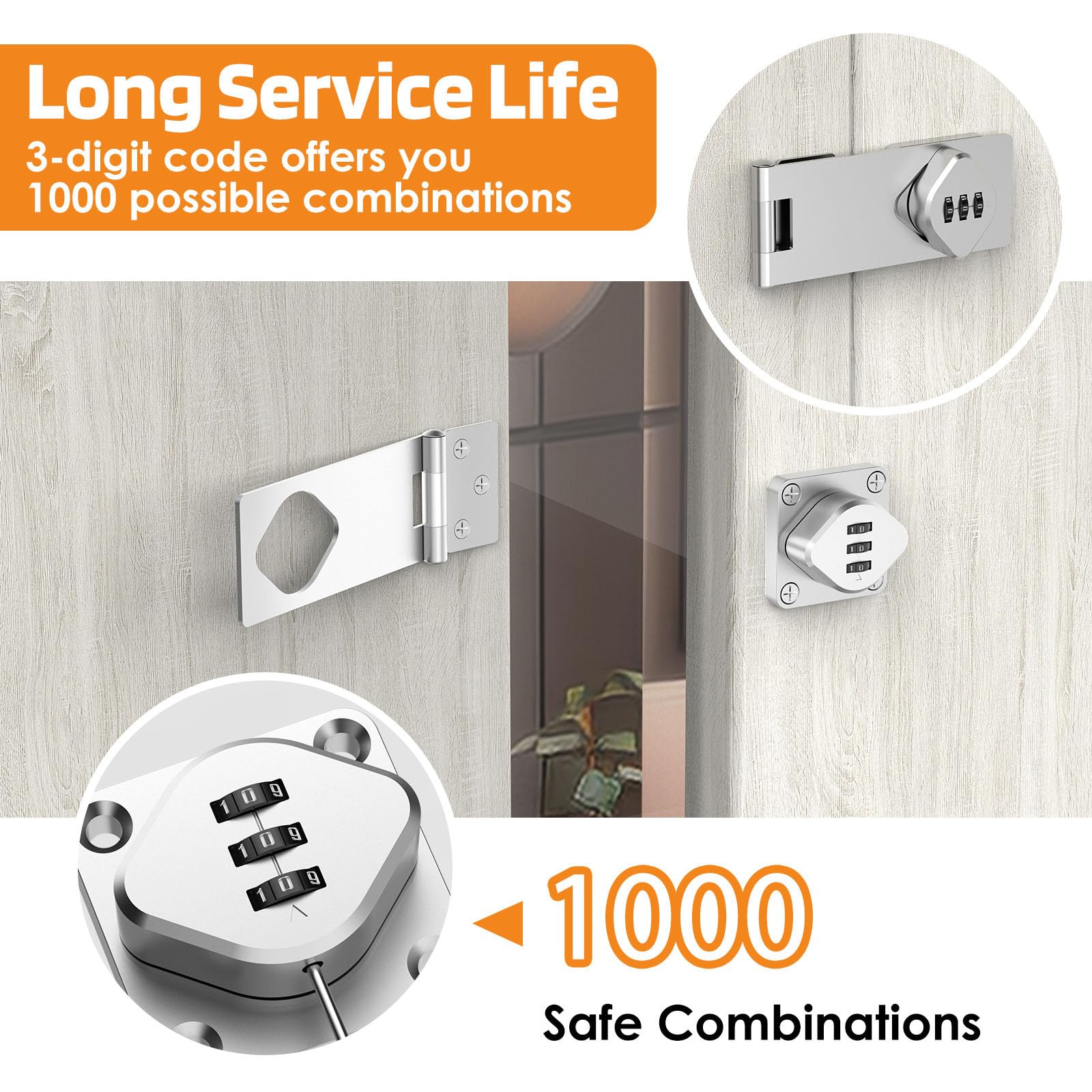 Snapklik.com : 2Pcs Keyless Closet Door Lock, 3-Digit Combination Lock ...