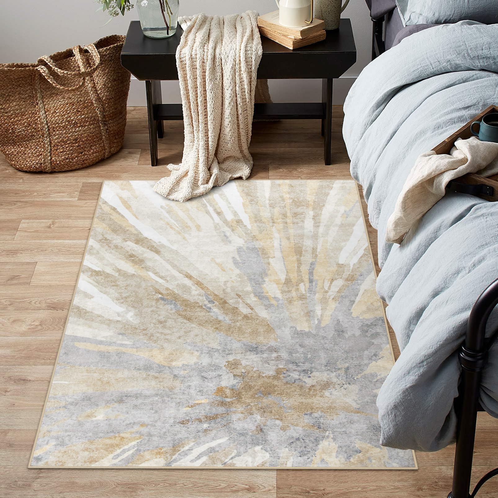 LIVEBOX Neutral Washable Rugs 3x5ft Non-Slip Room Carpet for Bedroom ...