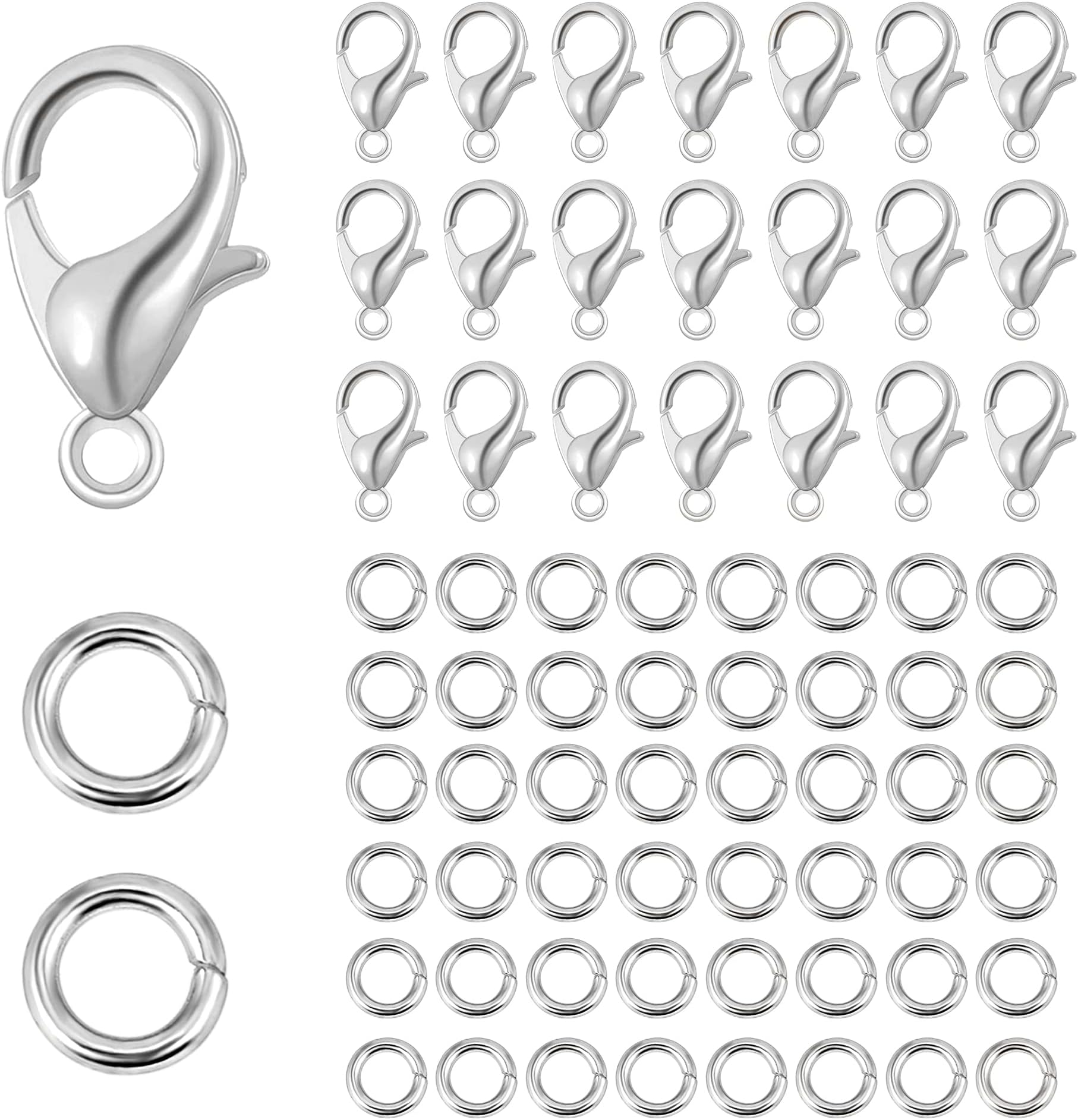 Lobster Clasps, 250 PCS Silver Lobster Claw Clasps with 4mm Open Jump ...