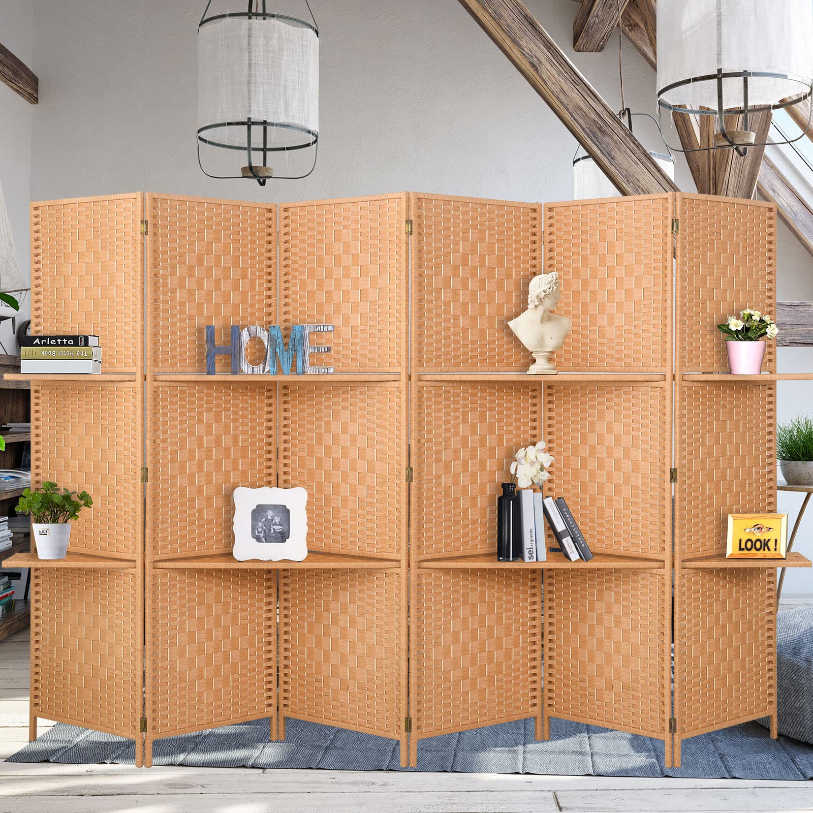 6 Ft Tall Extra Wide Room Divider Diamond Weave Fiber | Desertcart KUWAIT