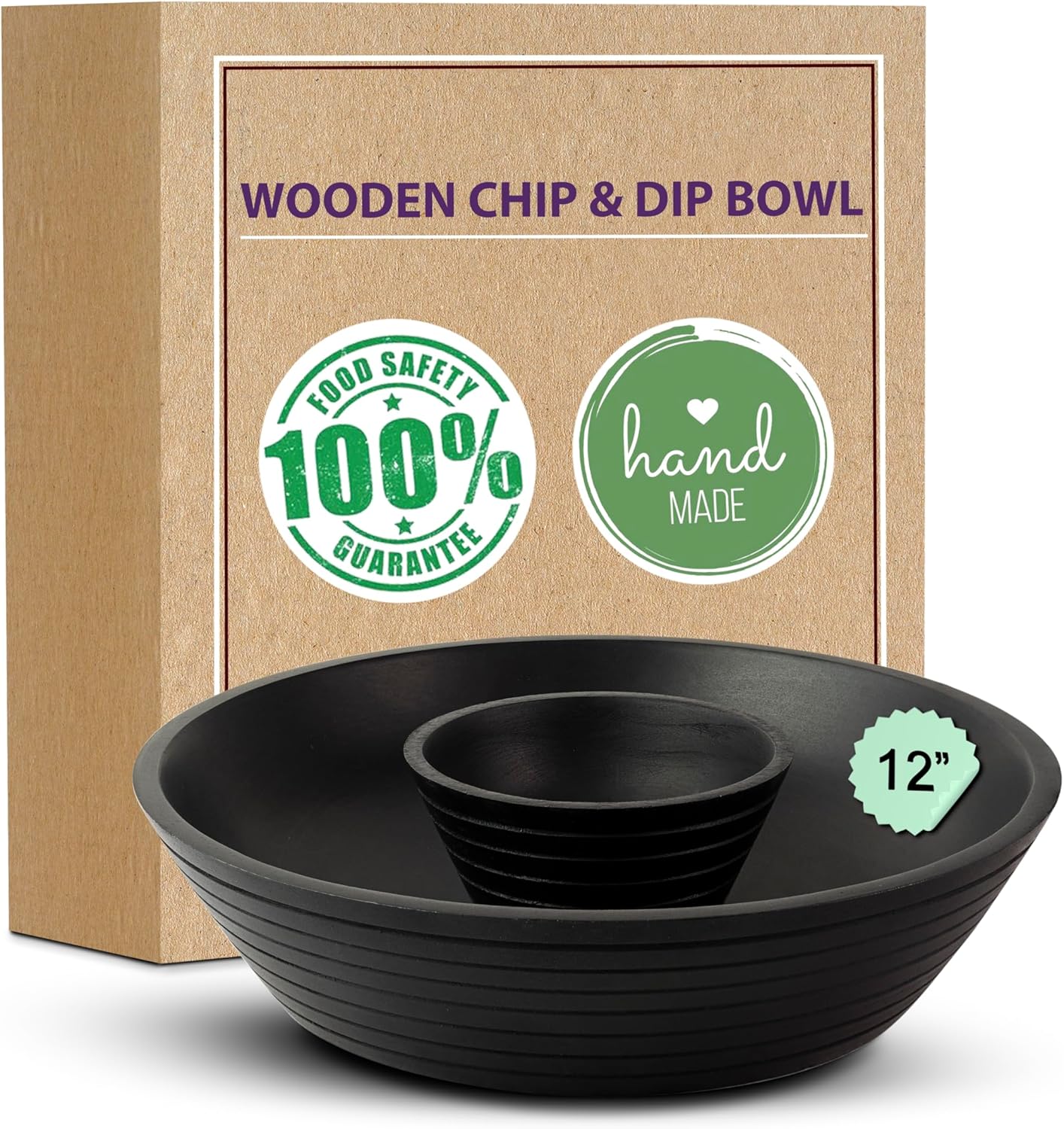 Amazon.com: Wooden Black Chip and Dip Serving Set | Mango Wood 12 ...