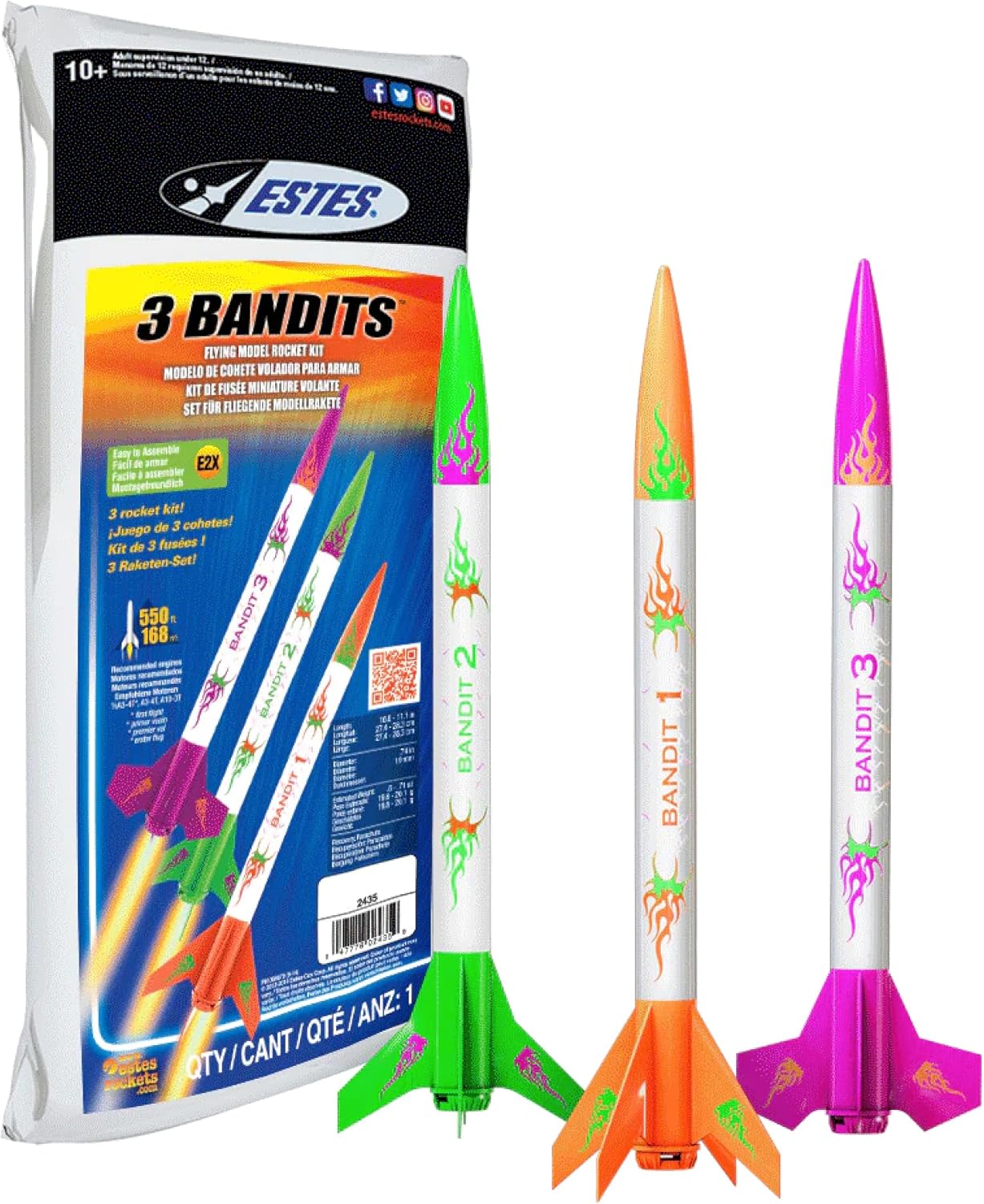 Estes 2435 3 Bandits Rocket-Building Kit, Beginner Mini-Engine-Powered ...