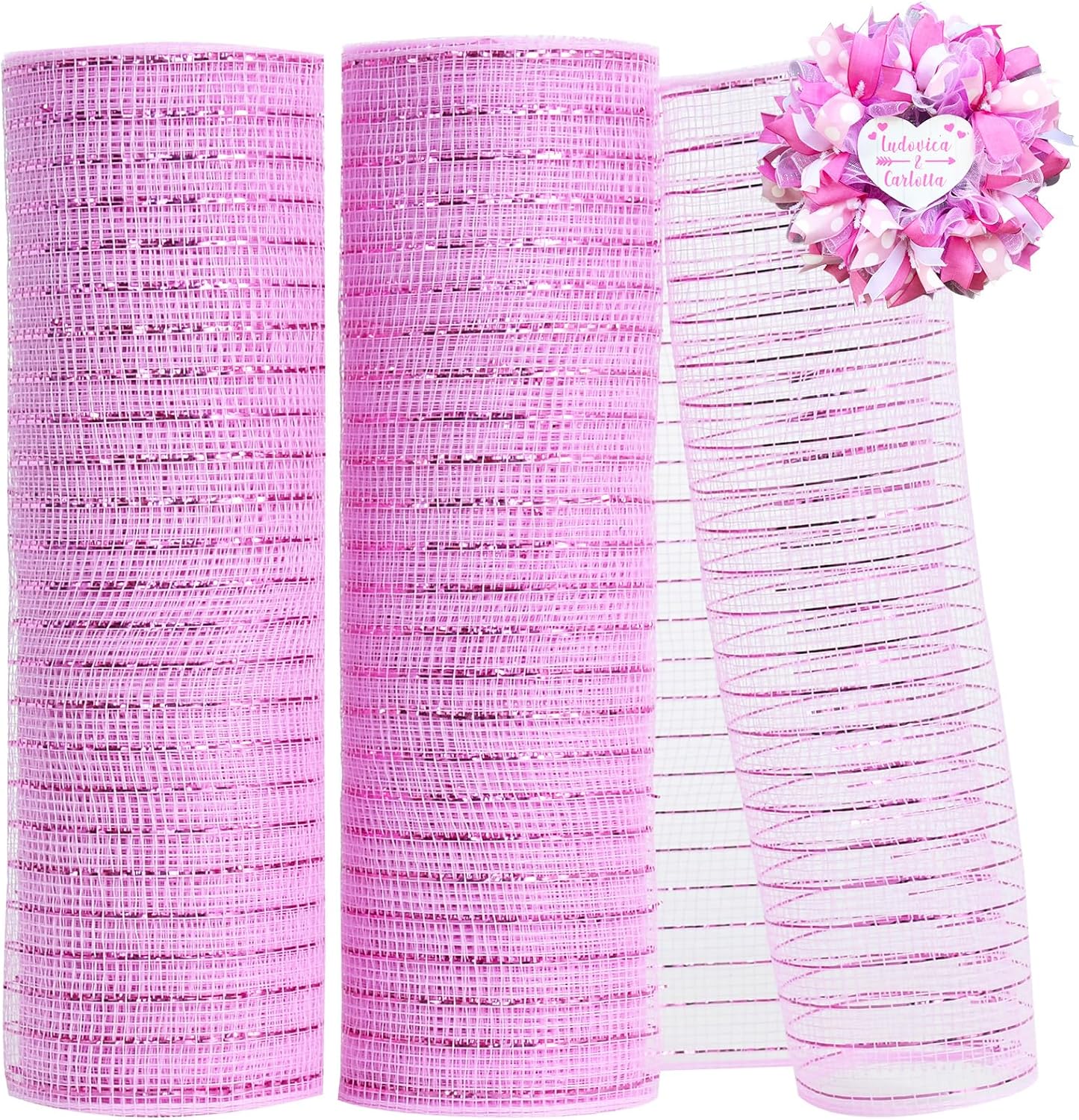 Amazon.com: TONIFUL 2 Rolls 10 Inch Pink Decorative Mesh Ribbbon Rolls ...
