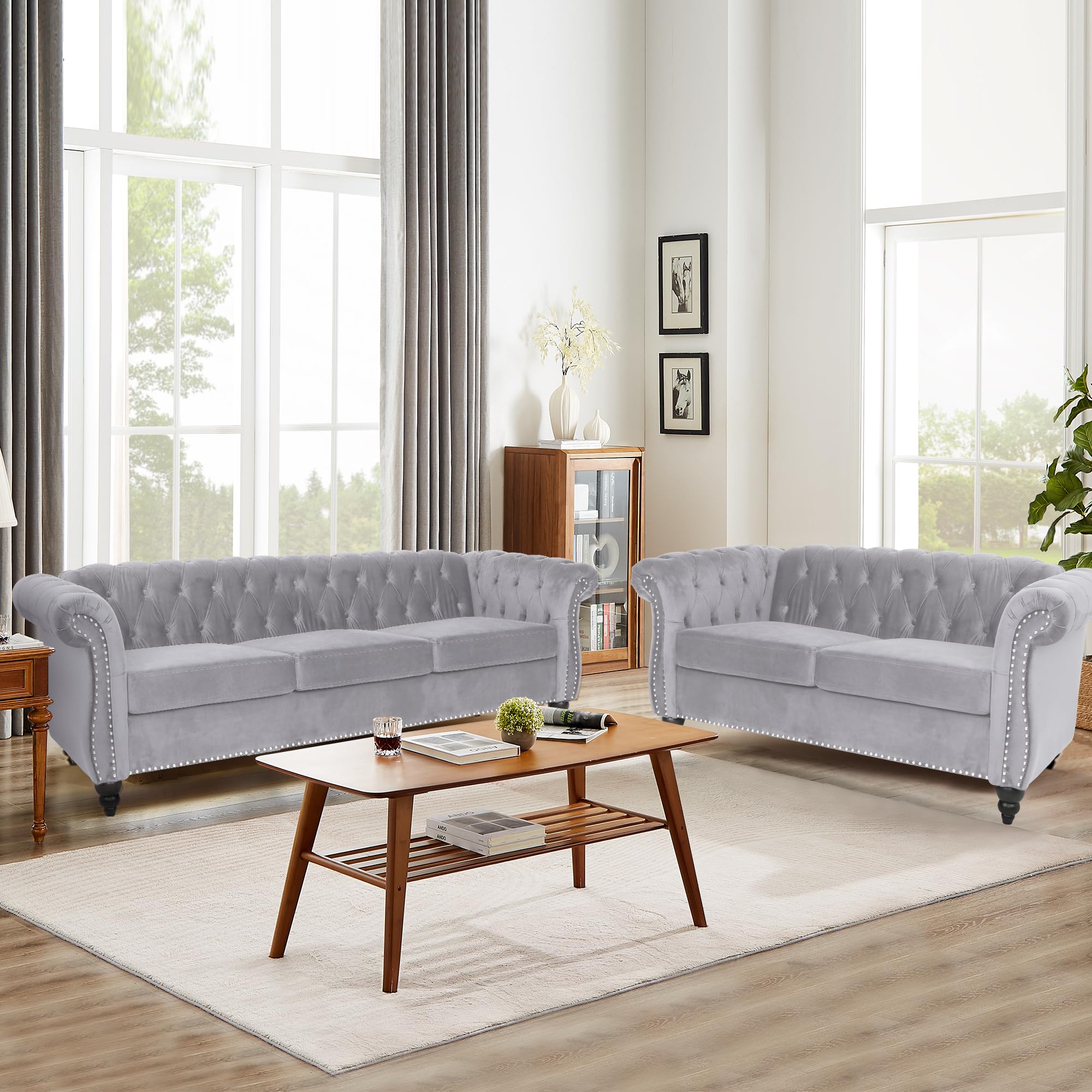 Amazon.com: AVZEAR 2-Piece Living Room Sectional Sofa Set, Upholstered ...