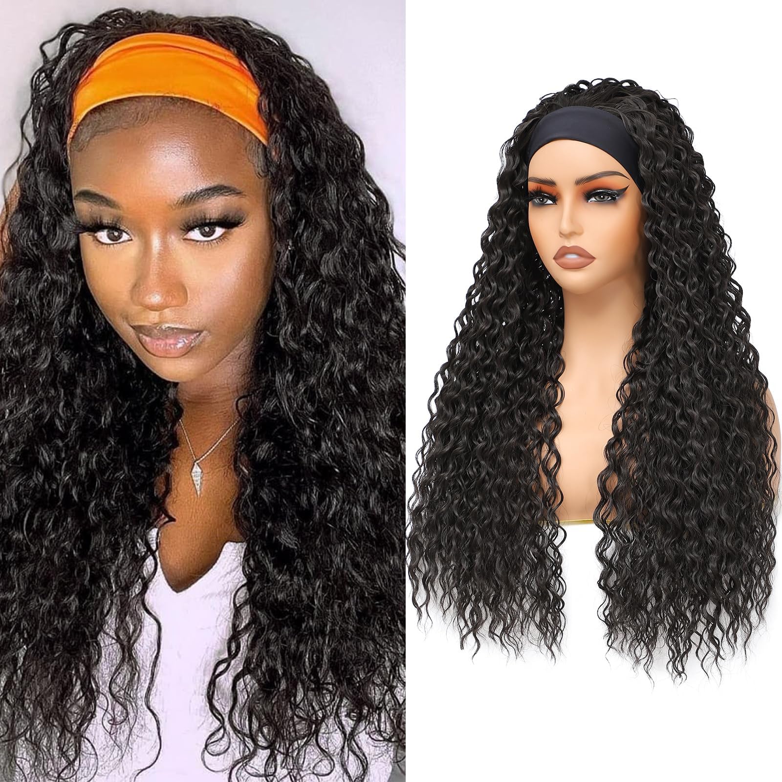 Amazon.com : Headband Wig Curly Headband Wigs for Women Water Wave ...