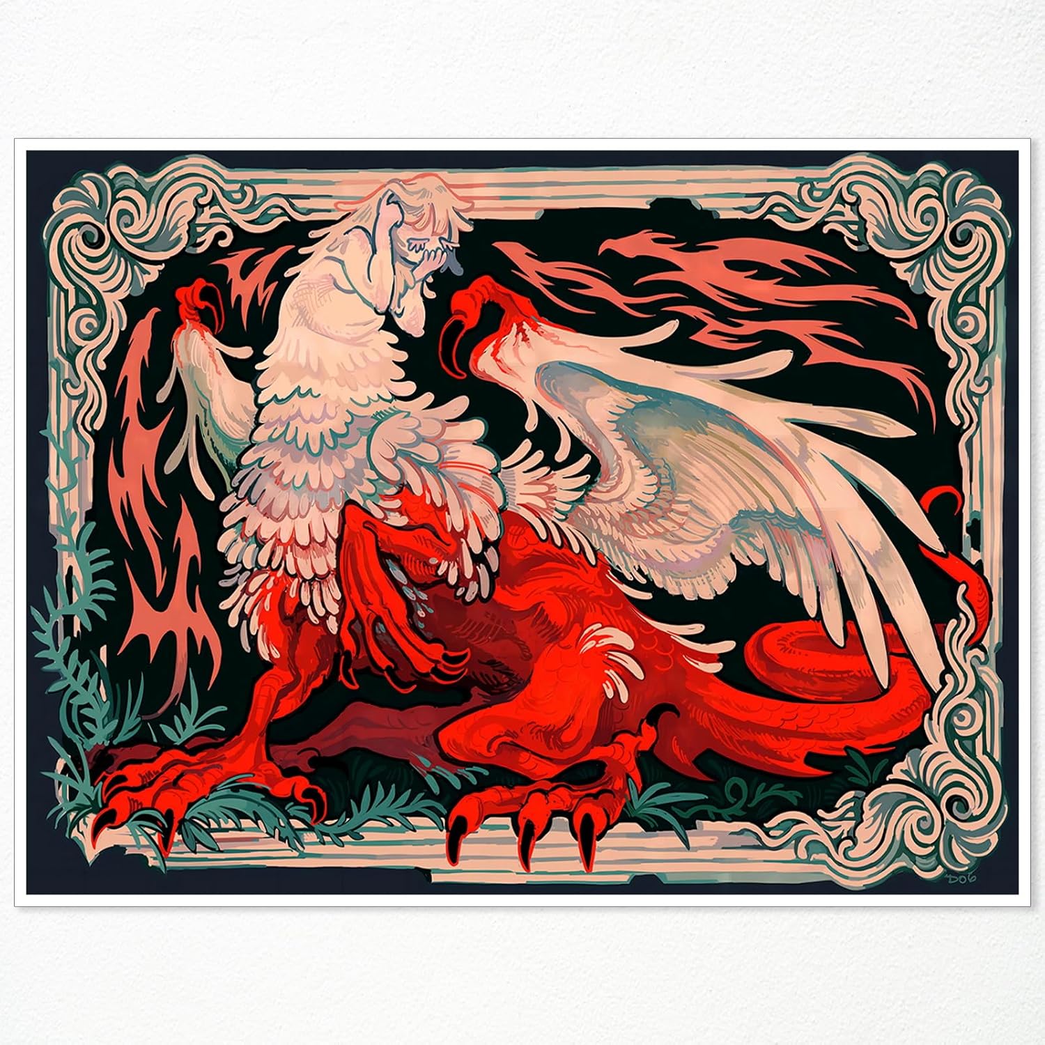 Amazon.com: Generic Dragon Wall Art Oil Painting, Red Dragon Falin Art ...