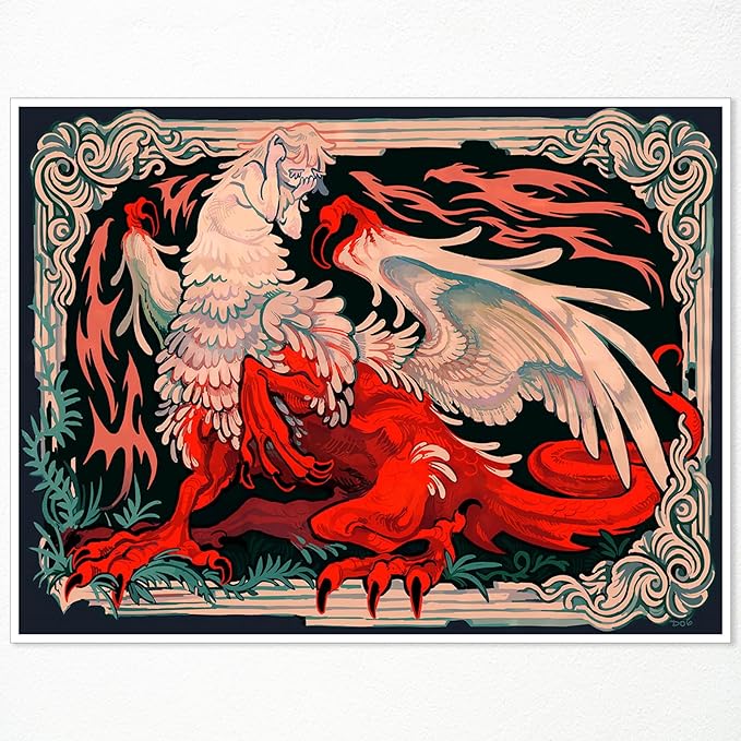 Amazon.com: Generic Dragon Wall Art Oil Painting, Red Dragon Falin Art ...