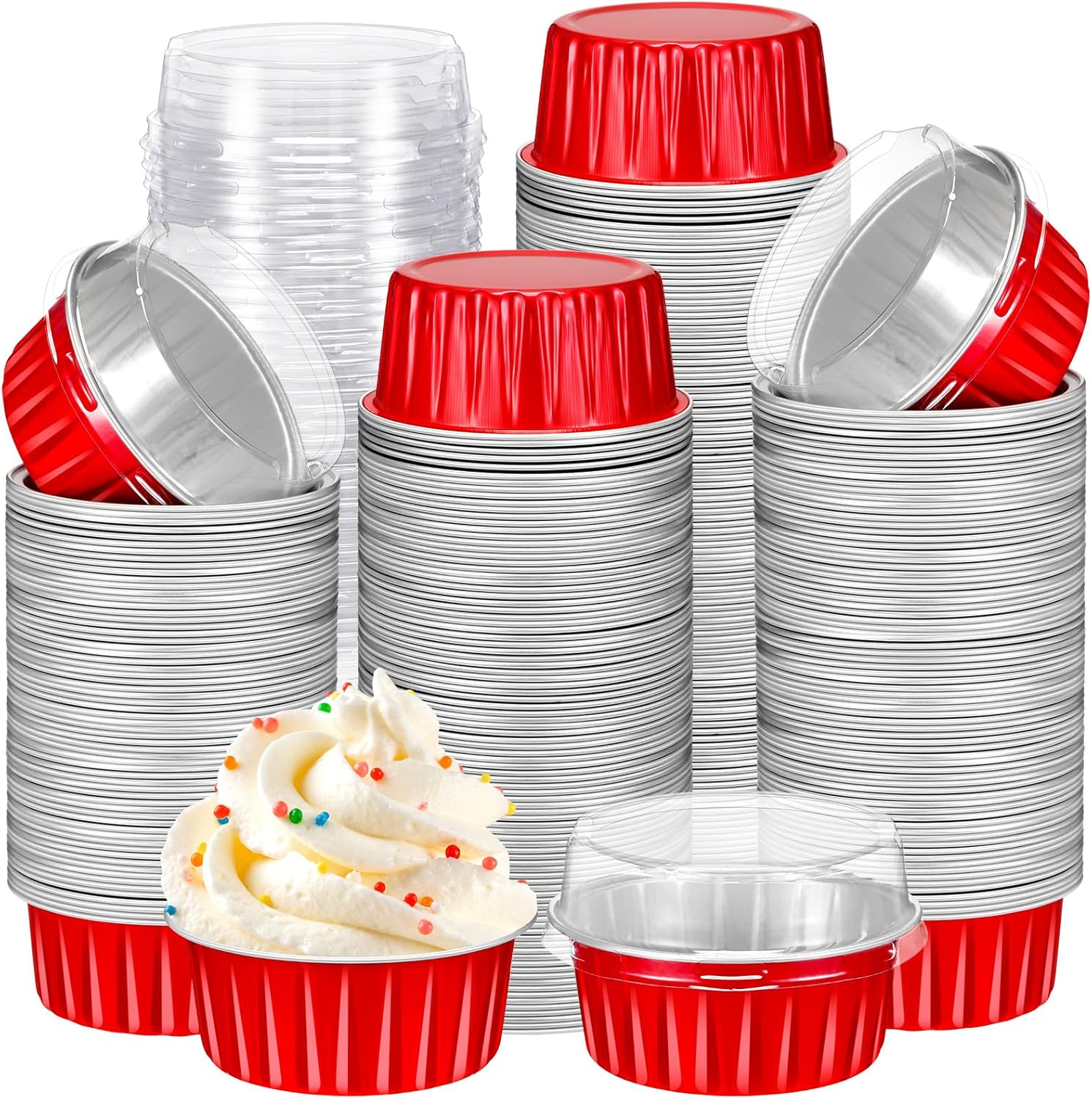 Amazon.com: Gejoy 400 Pcs Aluminum Foil Baking Cups with Lids 5 oz ...