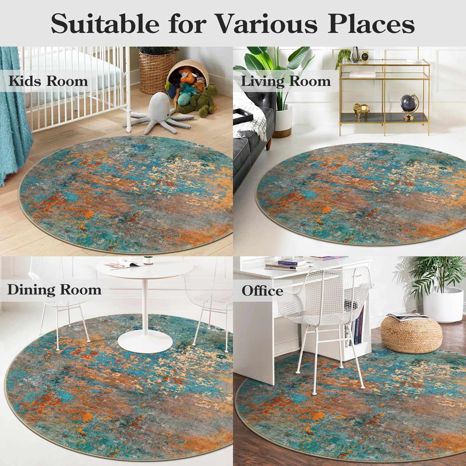 Lahome Modern Abstract Round Rug - 5Ft Colorful Living Room Rug ...