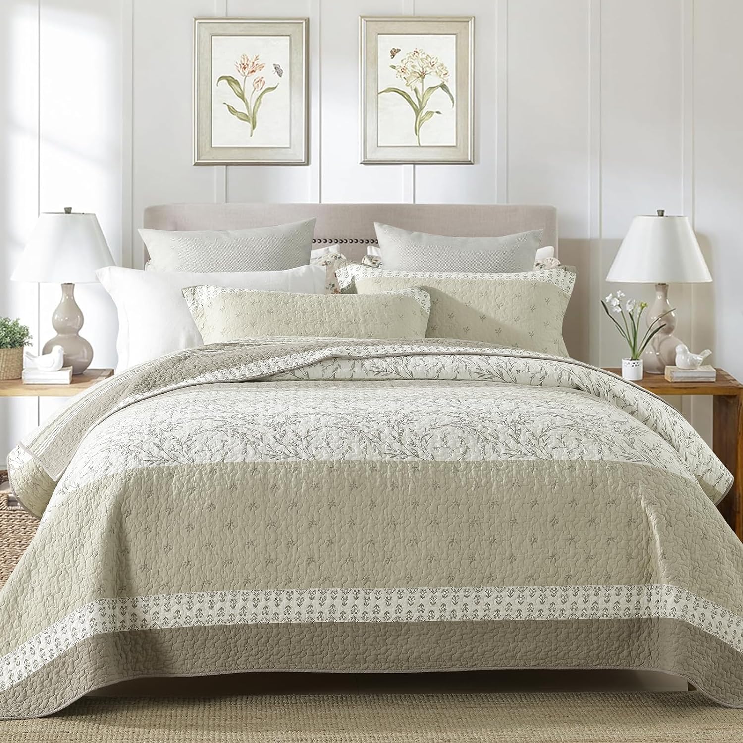 Amazon.com: SOElinens Quilt Queen Size - 100% Cotton Quilt Set with ...