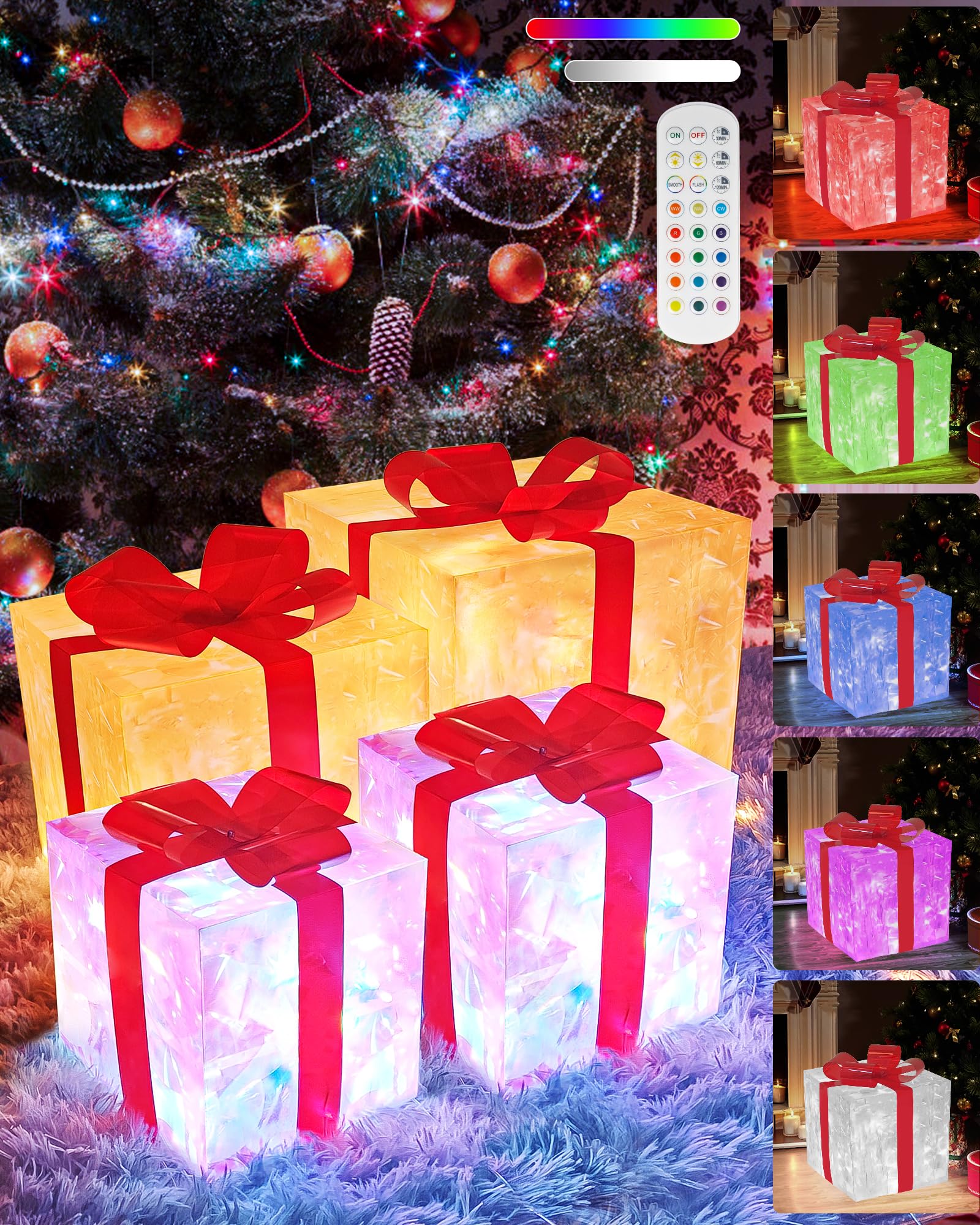 Amazon.com: KFM Set of 4 Christmas Lighted Gift Boxes - 7 Color Indoor Outdoor Lighted Christmas ...