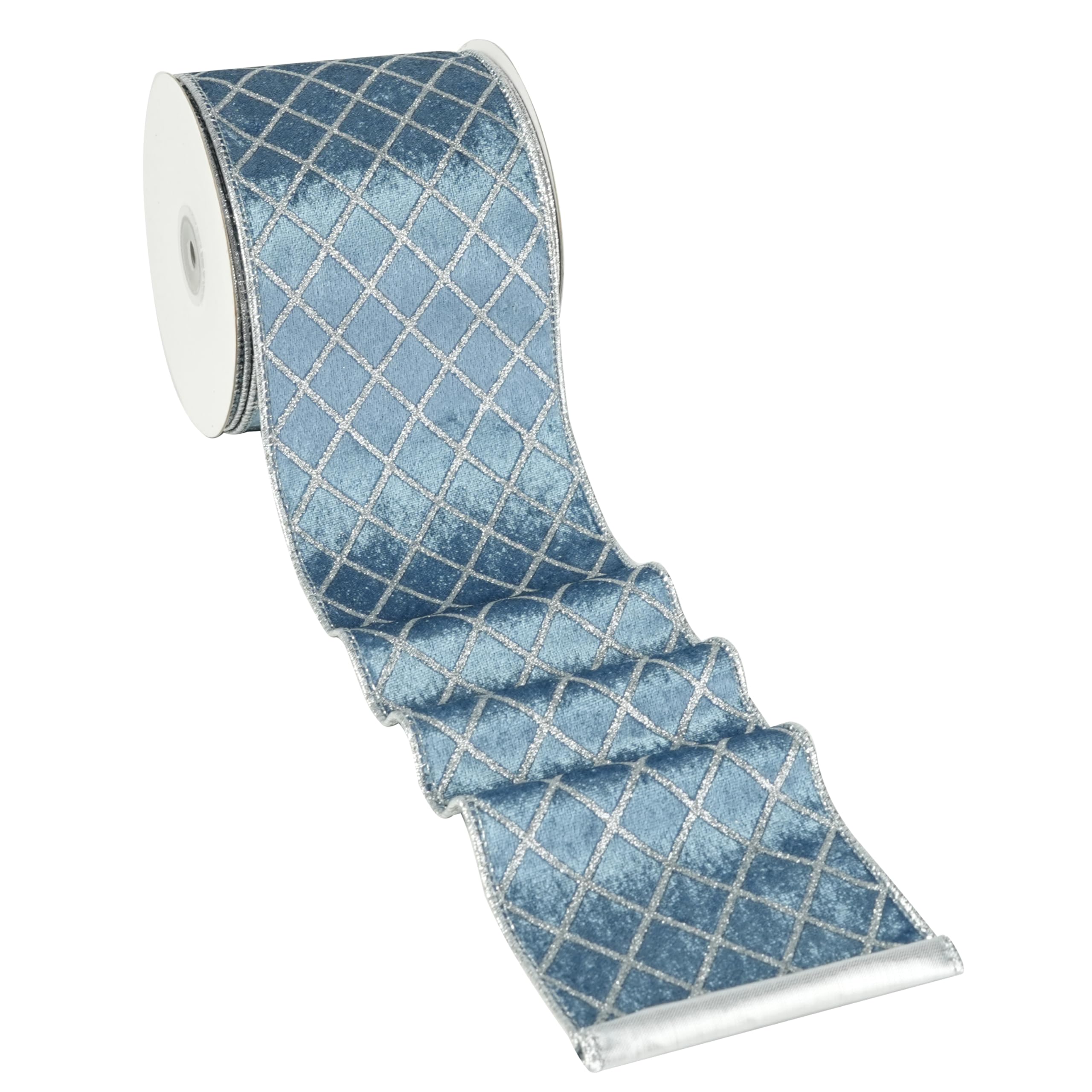Amazon.com: MAYREEL 4 Inch Dusty Blue and Silver Velvet Wired Ribbon ...