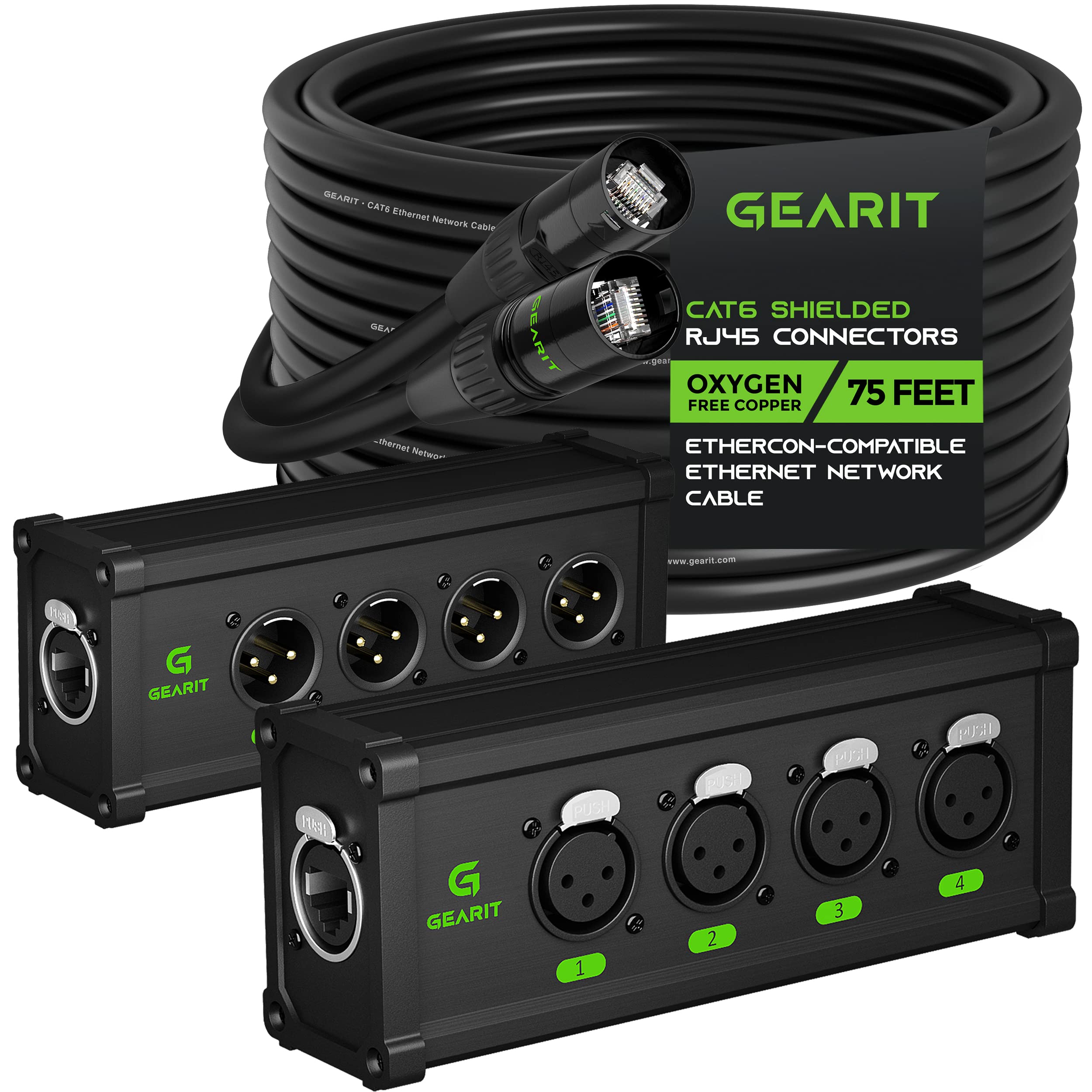 XLR To Ethernet Snake GearIT 4-Channel Snake & 75ft EtherCon Cable ...