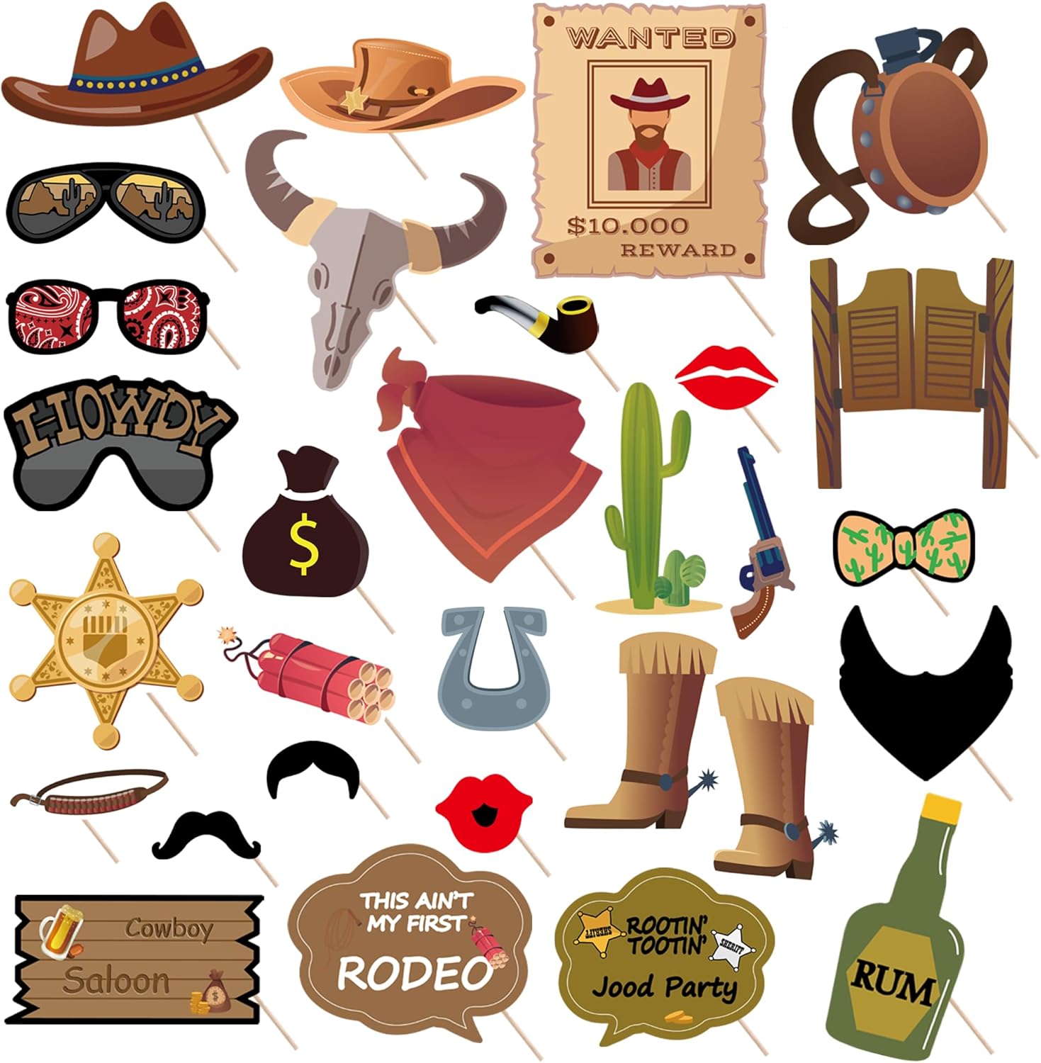 West Cowboy Photo Booth Props - 30 Pieces Cowboy Party Decorations Beer ...