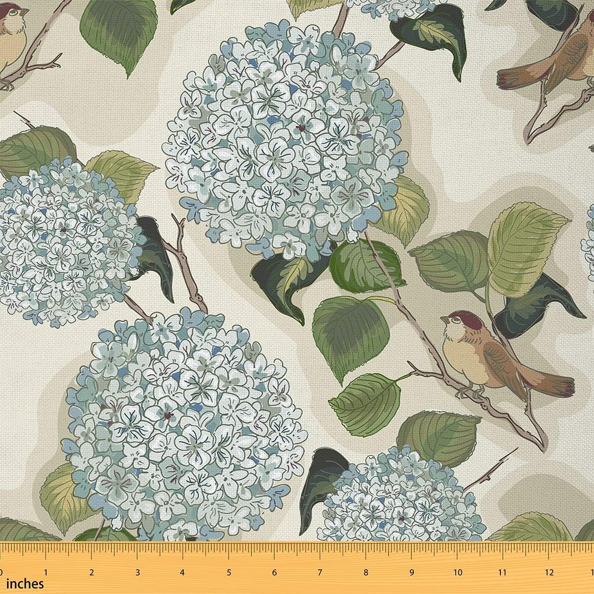 Amazon.com: Blue Hydrangea Fabric by The Yard Watercolor Floral Animal ...