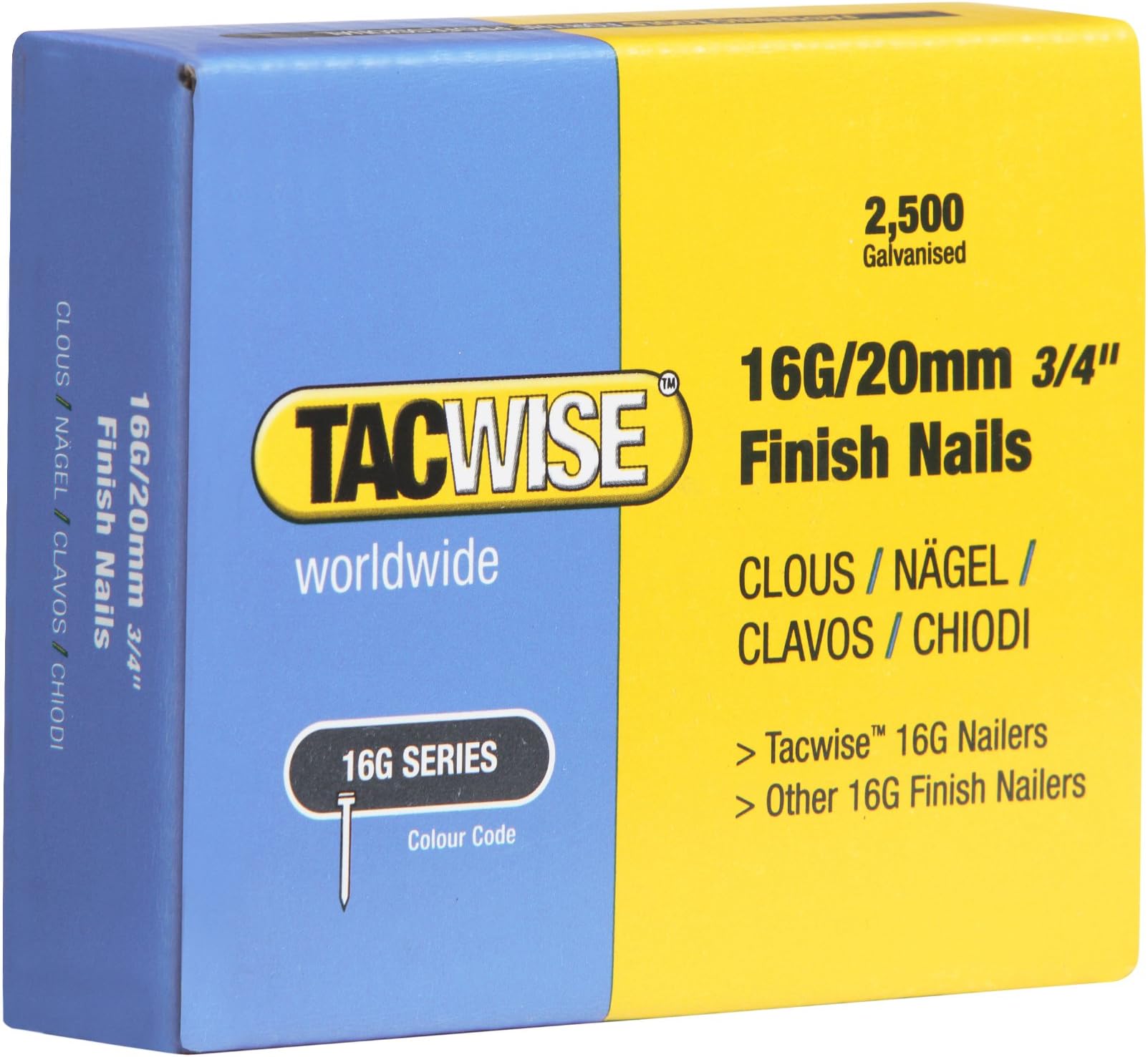 Tacwise 0665 Type 16G / 20 mm Galvanised Finish Nails, Pack of 2500 ...