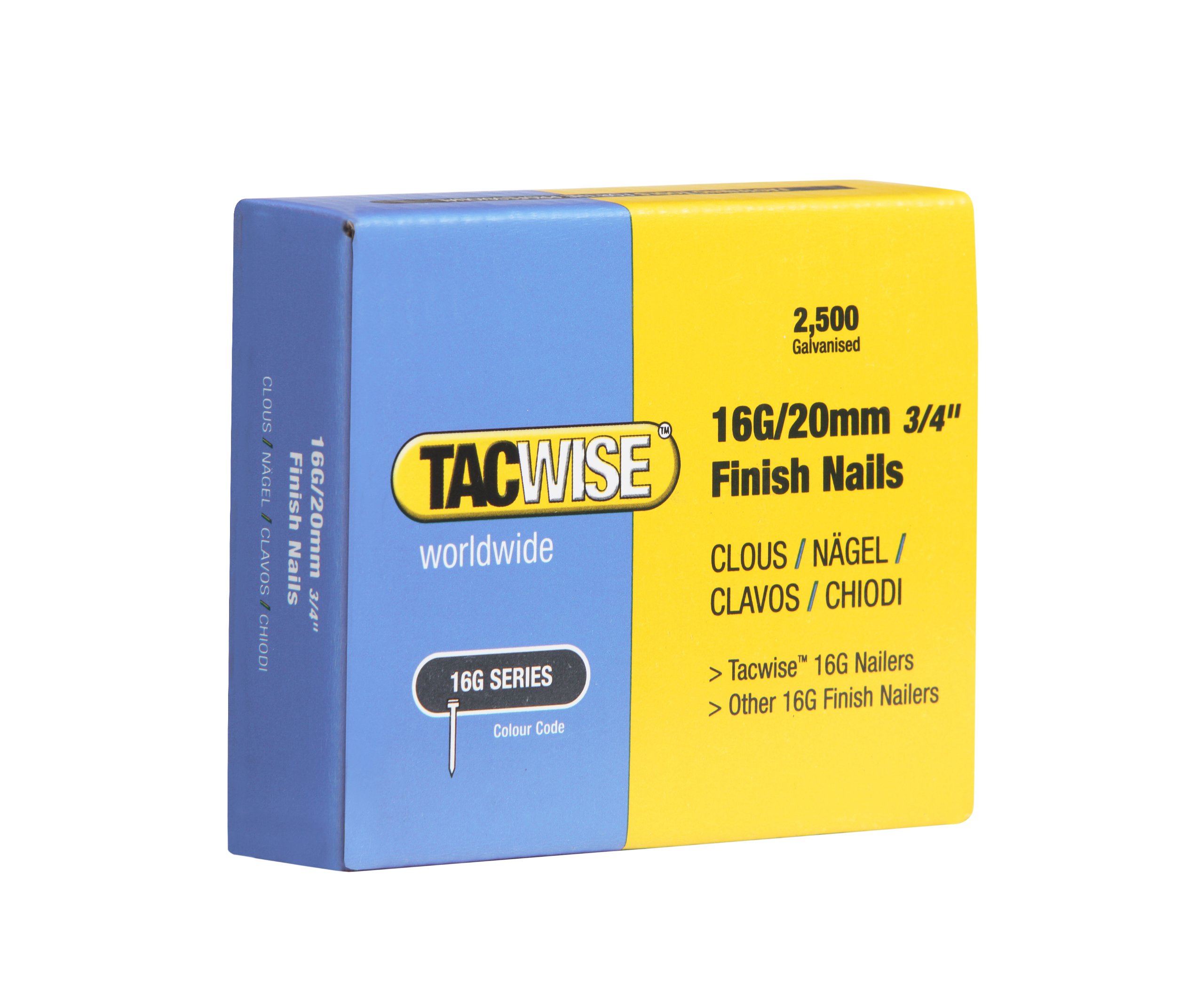 Tacwise 0665 Type 16G / 20 mm Galvanised Finish Nails, Pack of 2500 ...
