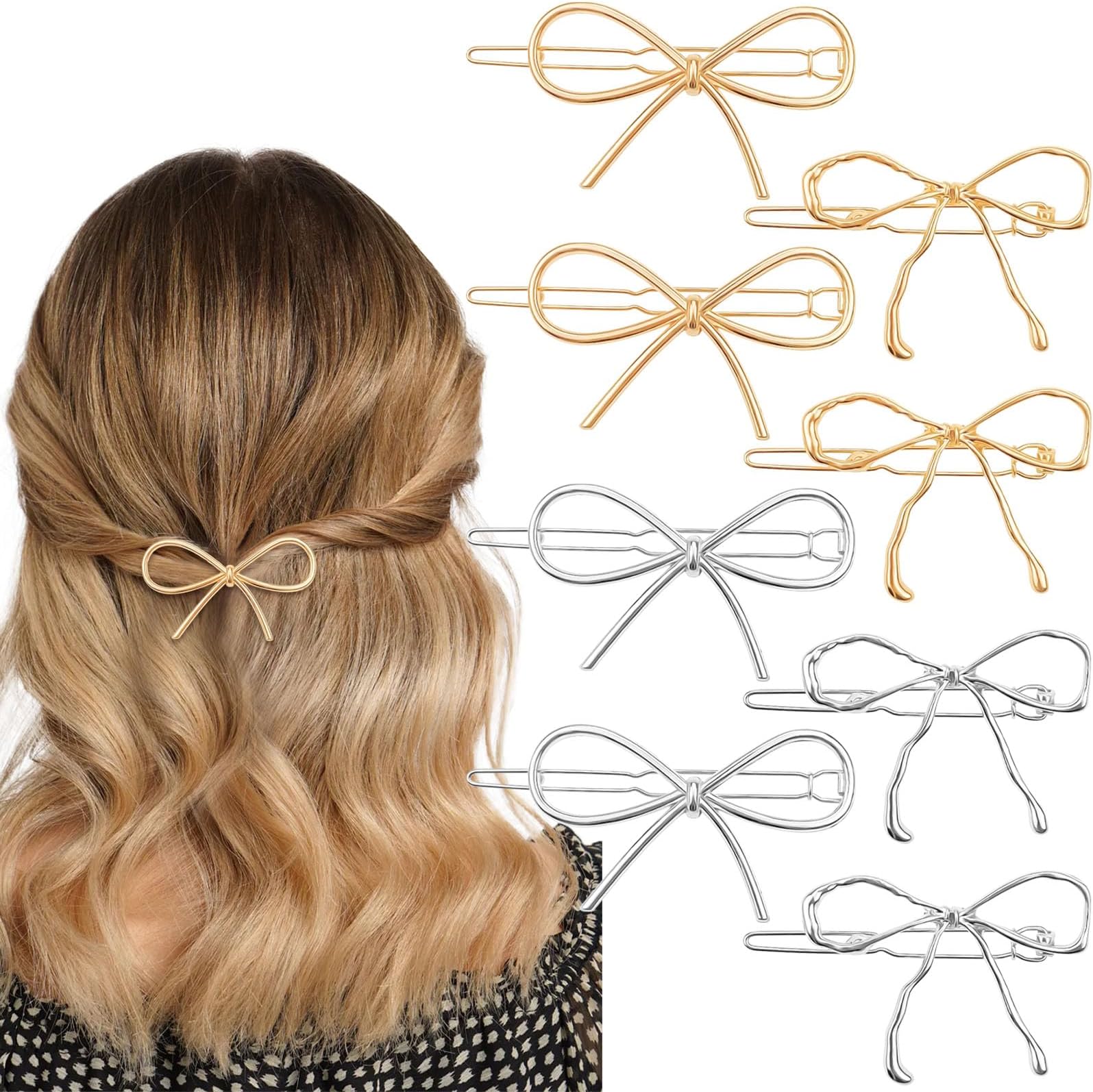 Amazon.com : 8 Pcs Metal Bow Hair Clips Chic Bows Hair Pins Elegant ...