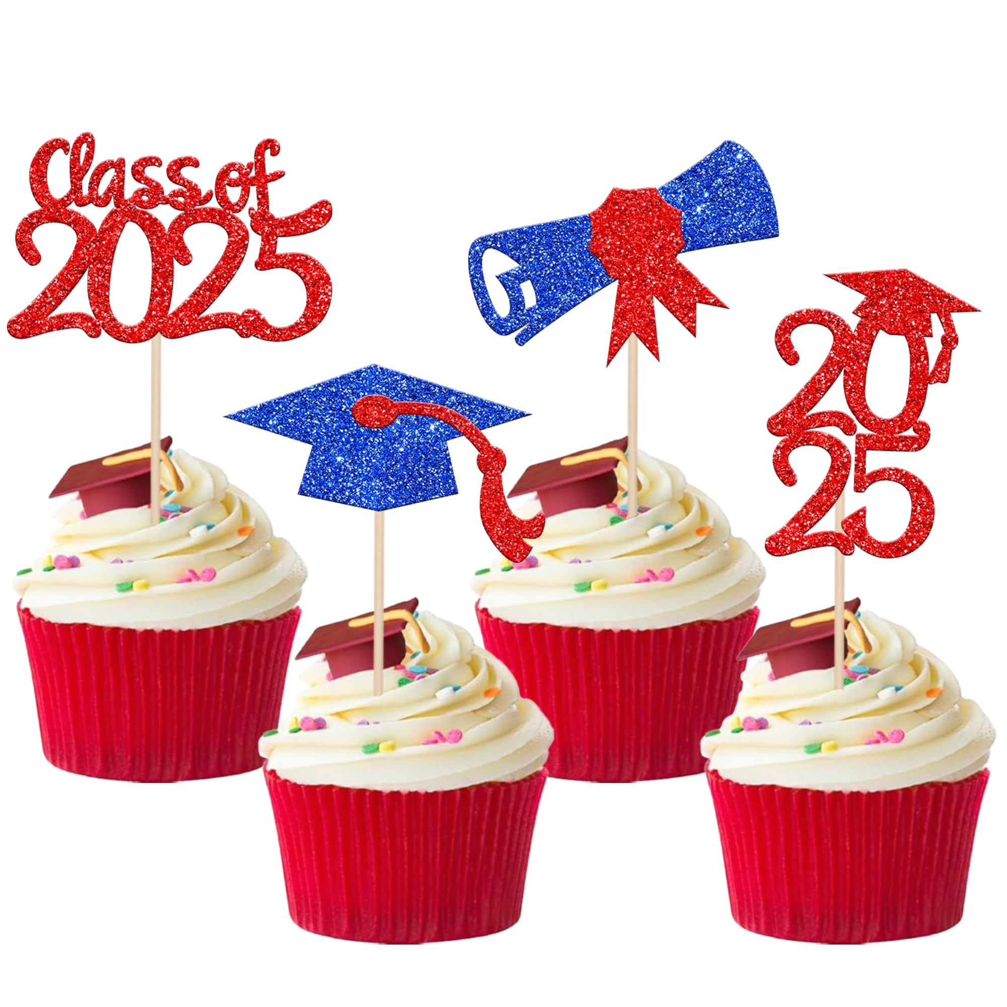 Amazon.com: 36 PCS Class of 2025 Graduation Cupcake Toppers Glitter ...