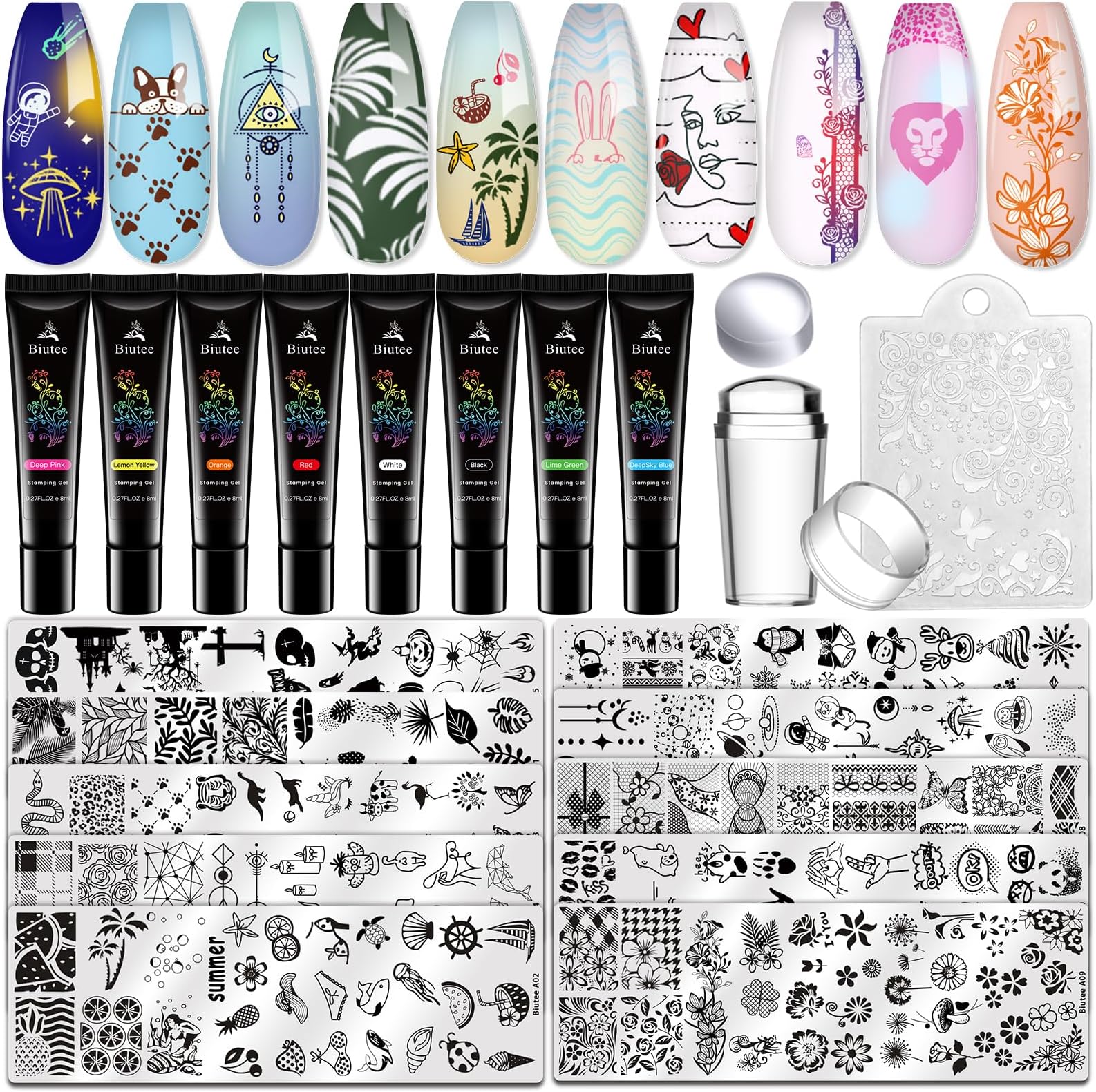 Amazon.com: Biutee Gel Nail Stamping Kit with 8 Colors Nail Stamping ...