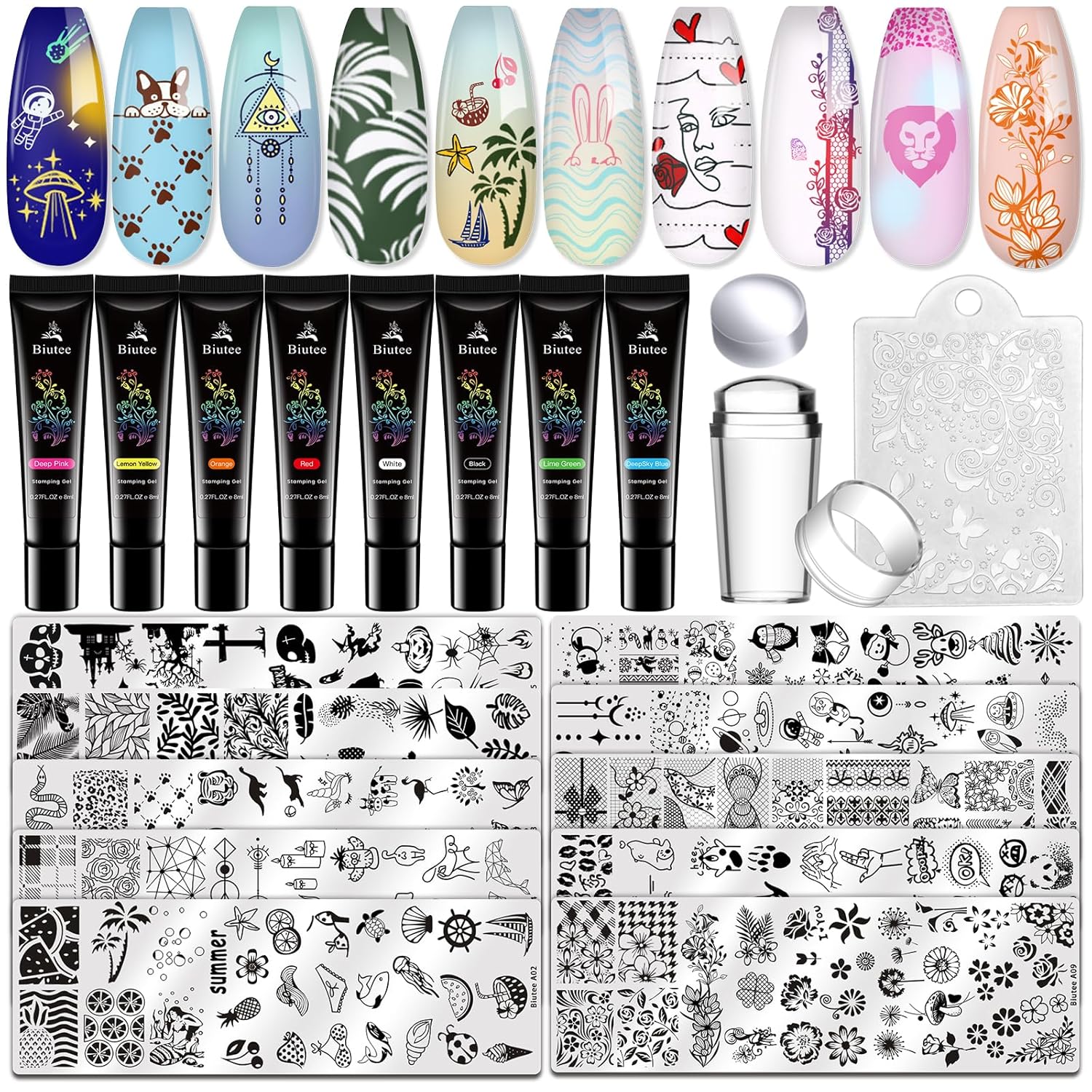 Amazon.com: Biutee Gel Nail Stamping Kit with 8 Colors Nail Stamping ...