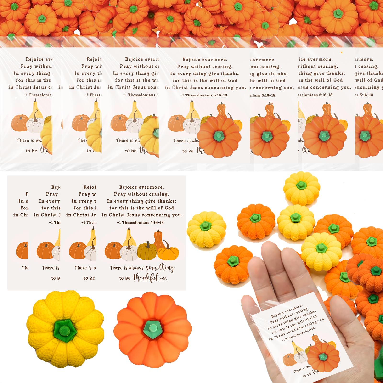 Amazon.com: 50 Sets Christian Pumpkin Erasers with Mini Bible Verse ...