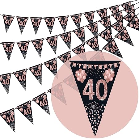 40th birthday bunting, Happy Banner Bunting Flags, 40 Pieces Triangle ...