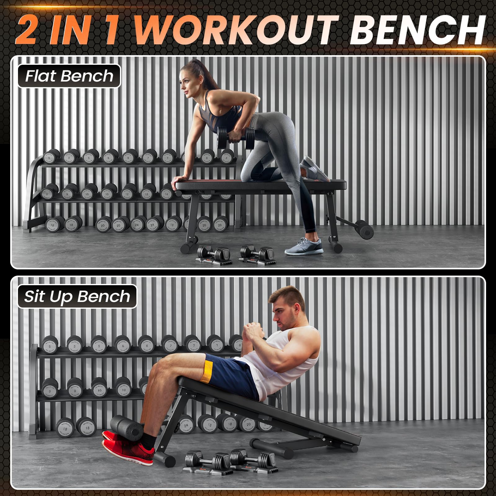 Snapklik.com : 2 In 1 Adjustable Flat Weight Bench - Bonvork 45.3 ...