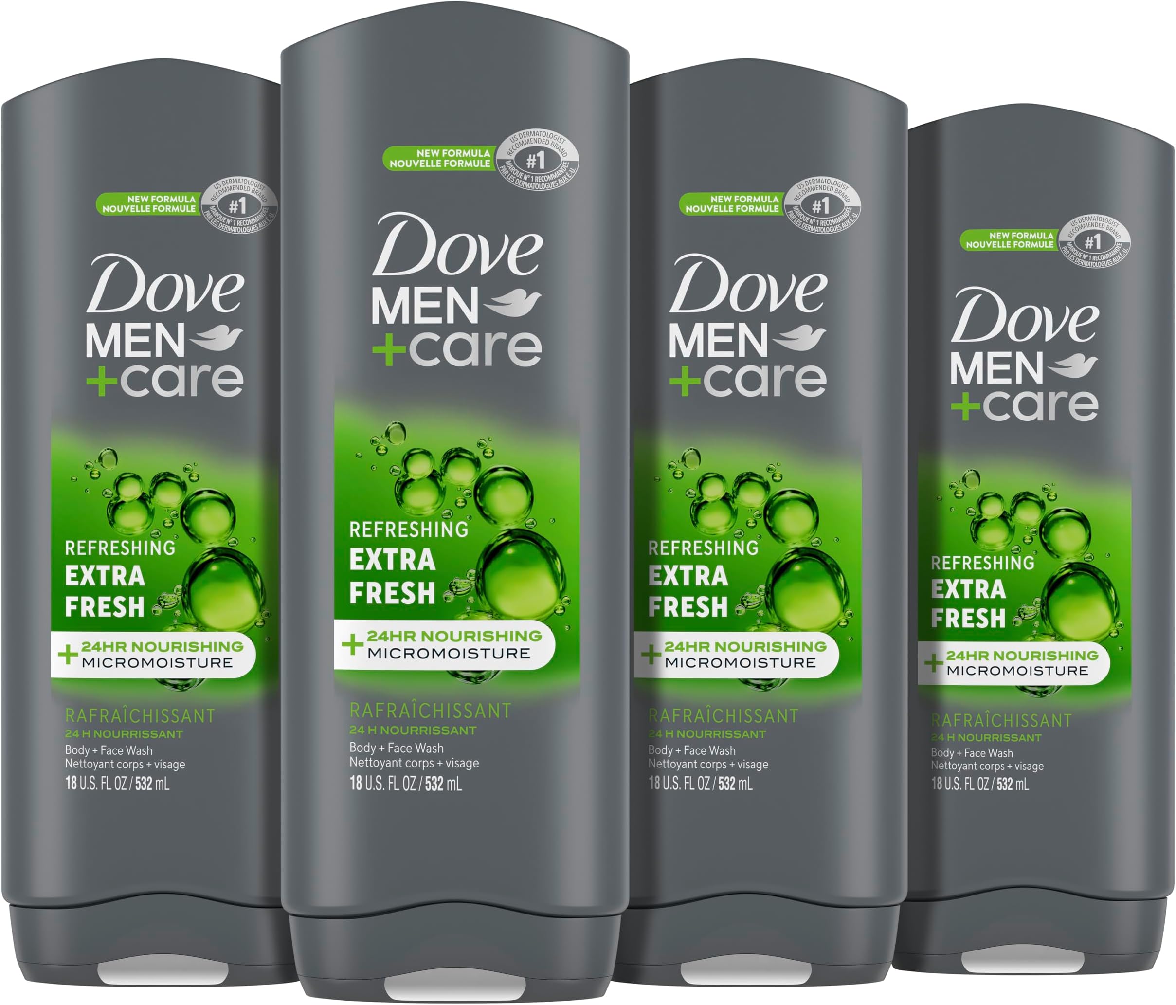 Amazon.com : Dove Men+Care Body Wash Extra Fresh 4 Count for Men's Skin ...