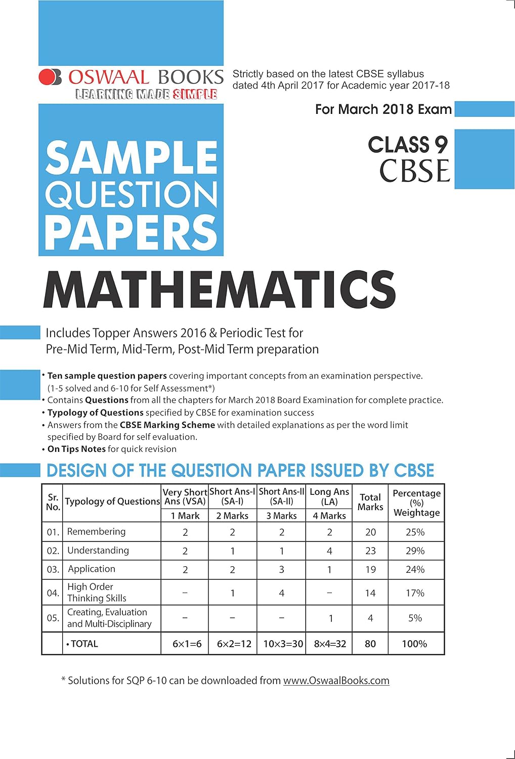 Oswaal CBSE Sample Question Papers Class 9 Mathematics eBook : Amazon ...