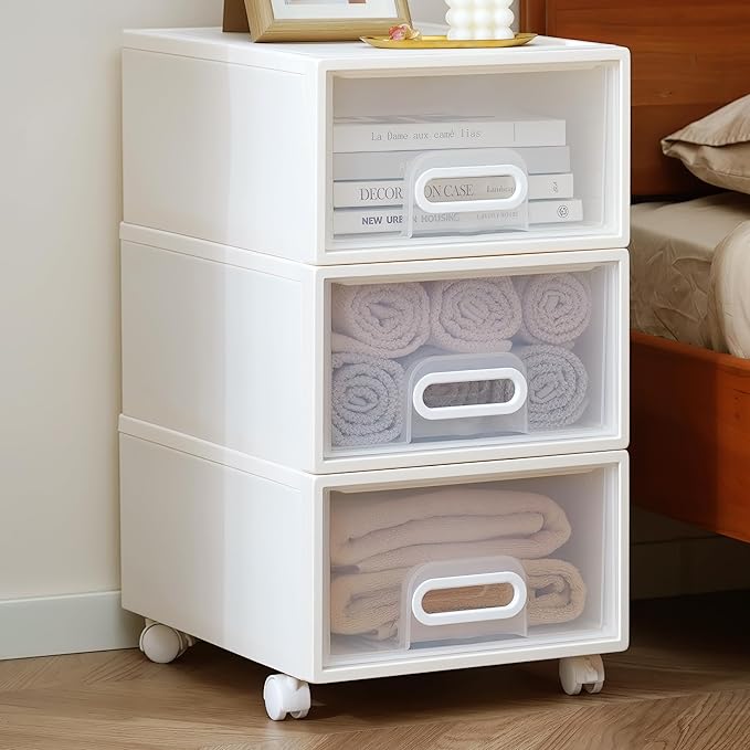 Amazon.com: Bienvoun 3 Drawer Plastic Drawer Storage Stackable White ...