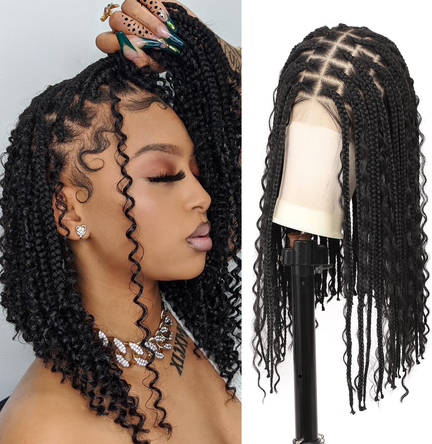 Amazon.com : Fecihor 18" 13x8 Inch HD Lace Front Boho Box Braided Wigs ...