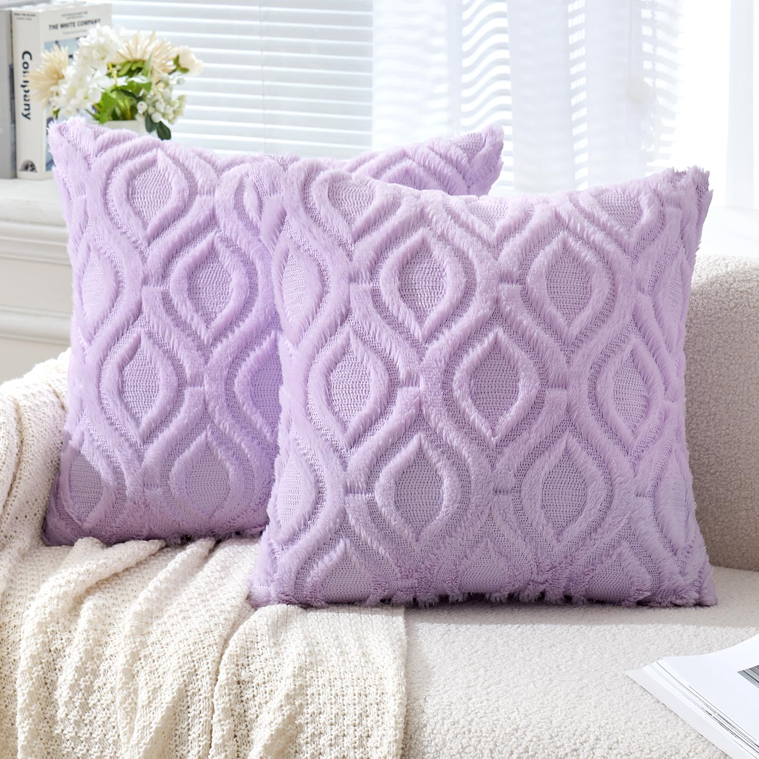 Amazon.com: MIULEE Light Purple Throw Pillow Covers 18x18 Inch, Soft Winter Plush Faux Wool ...