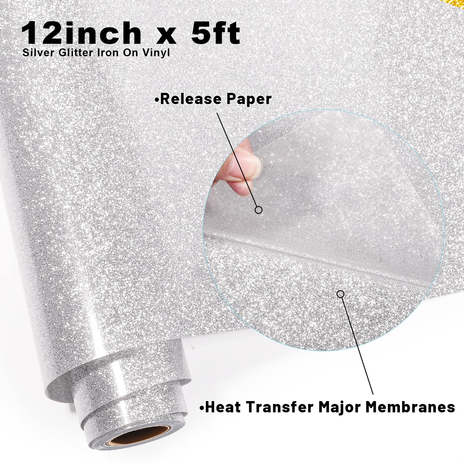Snapklik.com : GIRAFVINYL Silver Glitter HTV Heat Transfer Vinyl Rolls