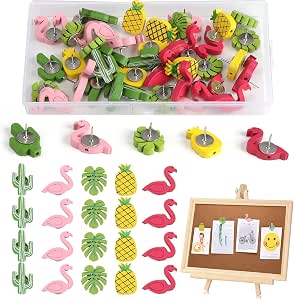 Wooden Push Pins Hawaii Flamingo Pineapple Cactus Palm Leaf Clips ...