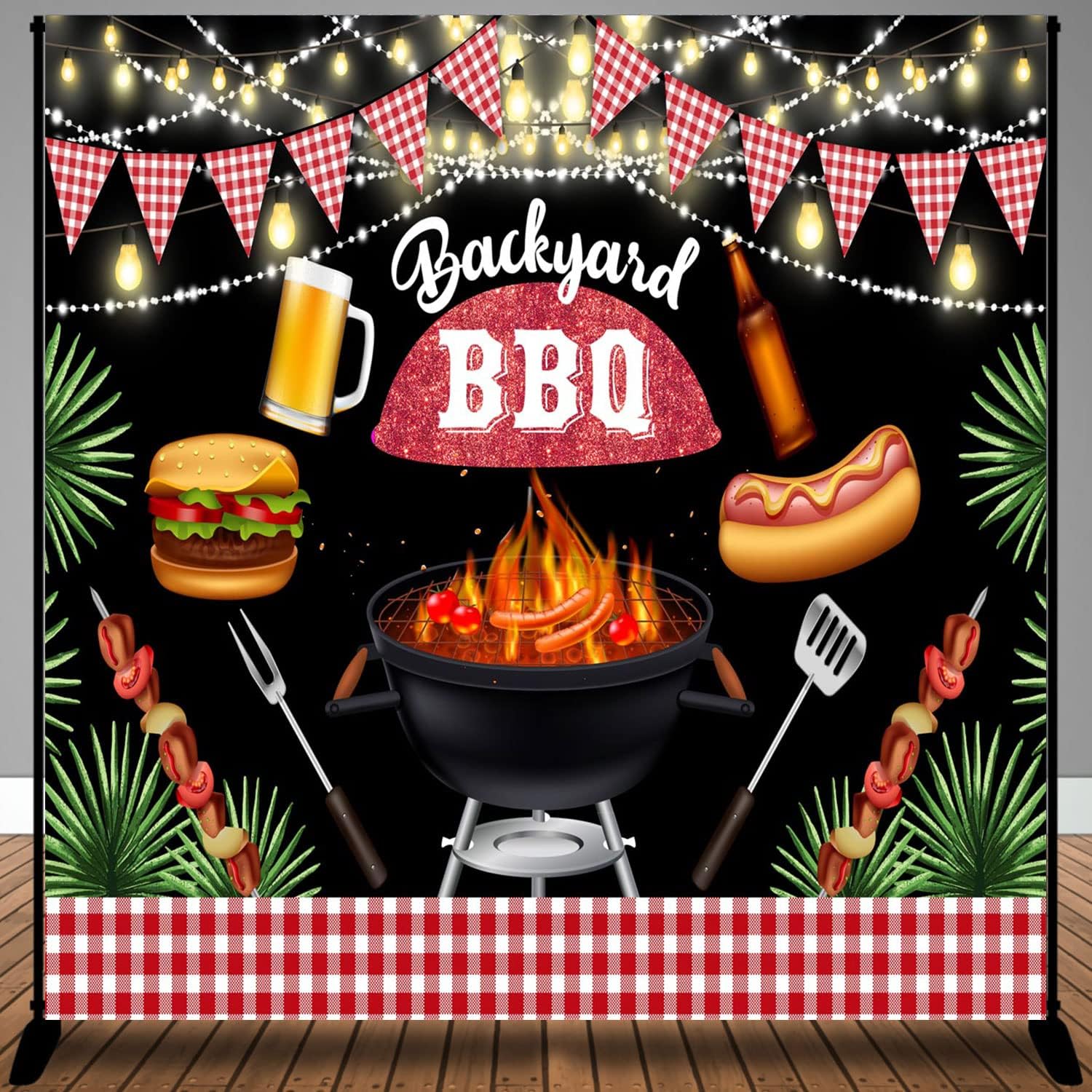 Amazon.com : MTMETY 8x8ft Backyard BBQ Backdrop Barbecue Beer Burgers ...