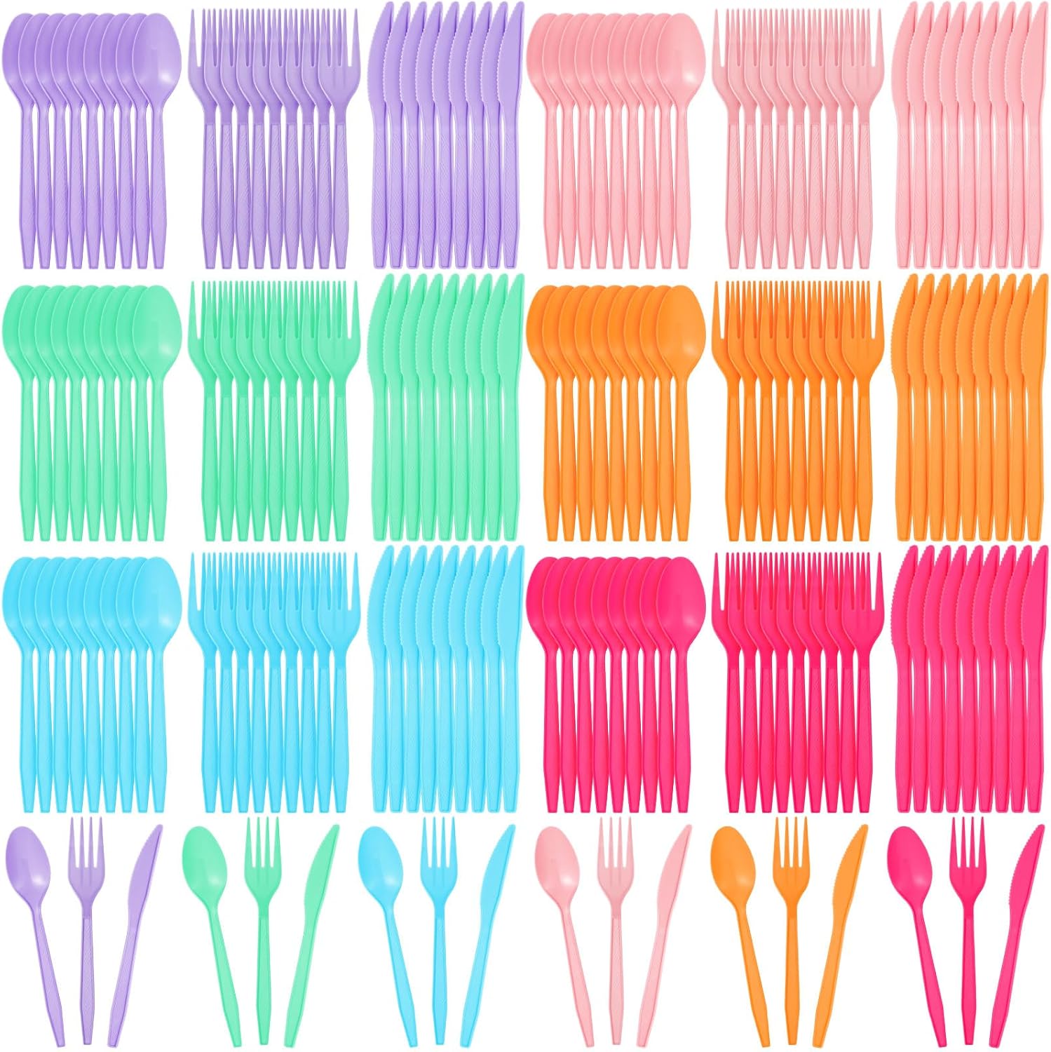 Amazon.com: Sunnychicc 180 Pcs Candy Color Silverware Set Disposable ...