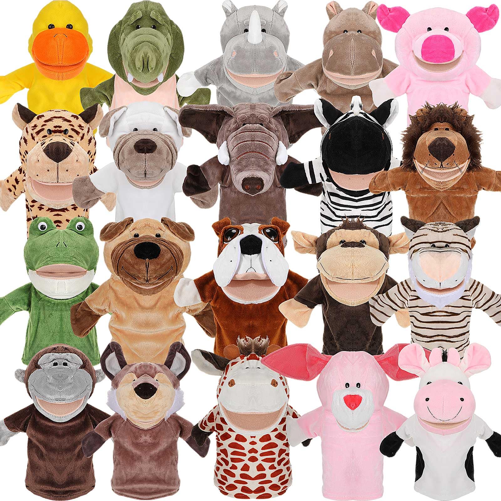 Amazon.com: Hiboom 20 Pieces Animal Hand Puppets Kids Hand Puppets with ...