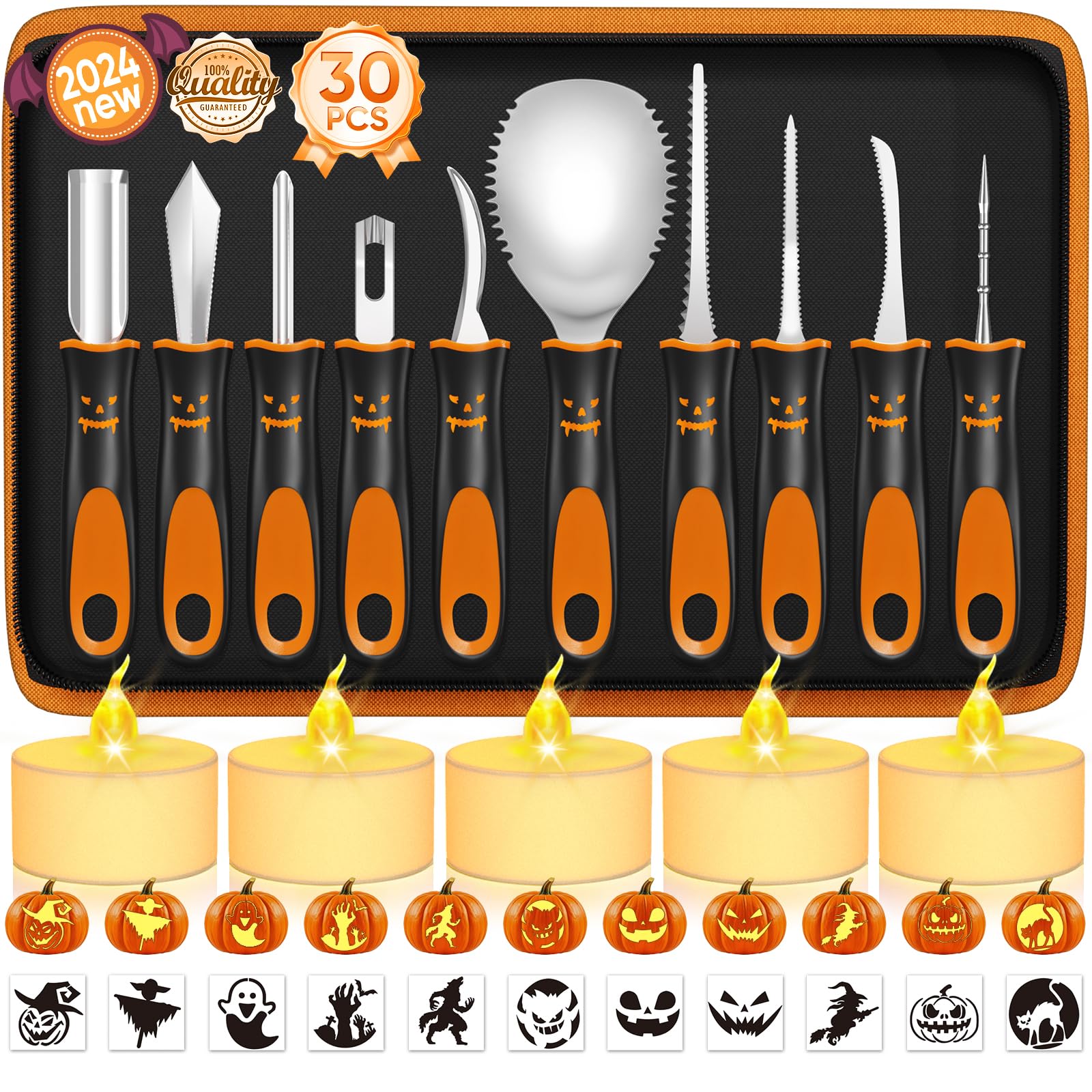 Buy Halloween Pumpkin Carving Kit with Stencils, 30 PCS Professional ...