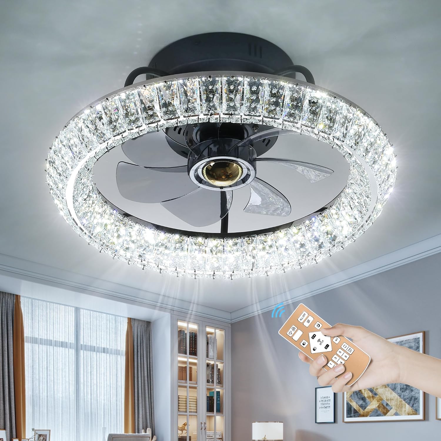 Sunny Hawaii LED Crystal Ceiling Fans with Lights, 18IN Modern Low ...