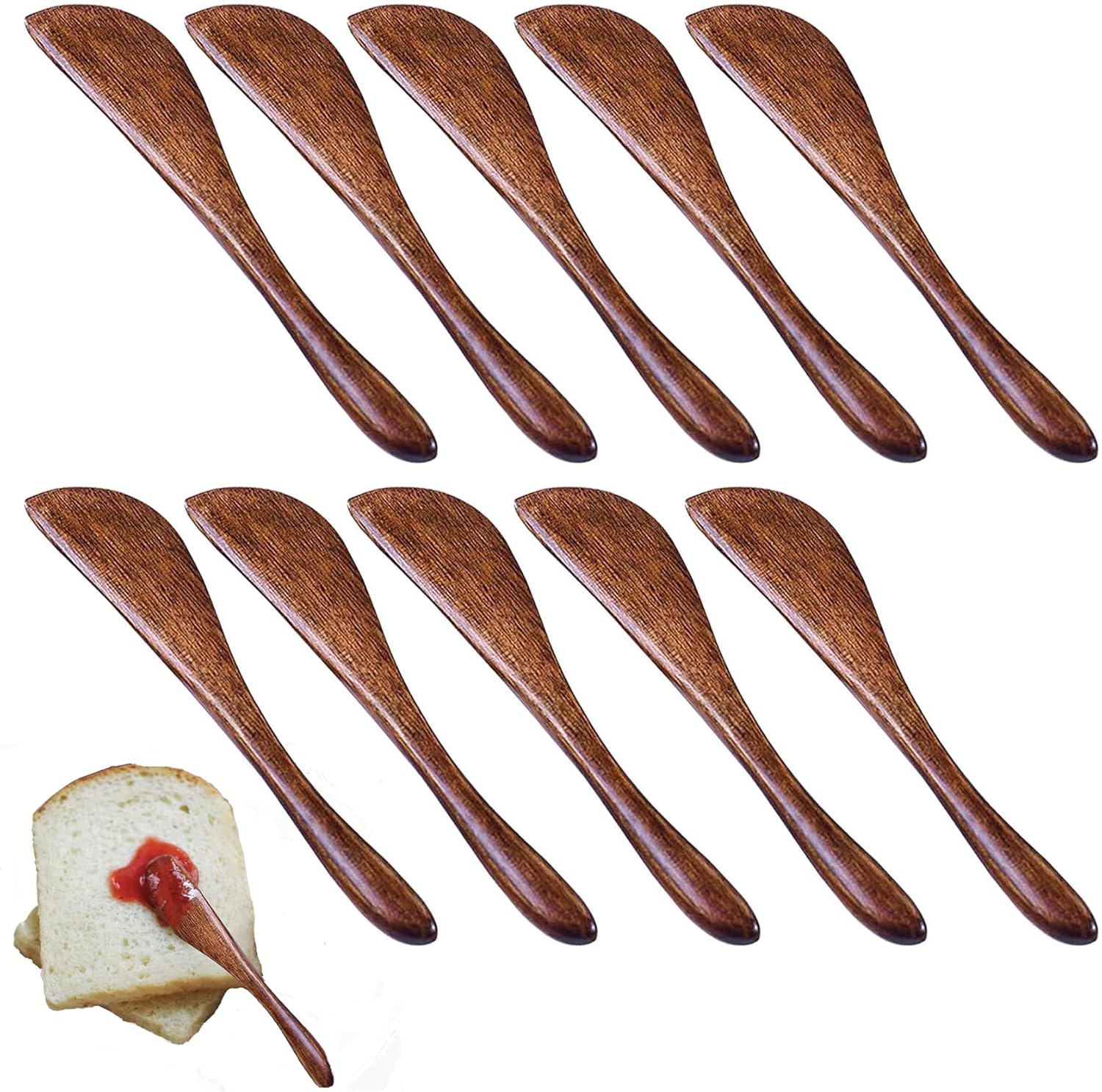 Juwacoo 10 Pcs Butter Knife Spreader, 6" Natural Wooden Butter Knives ...