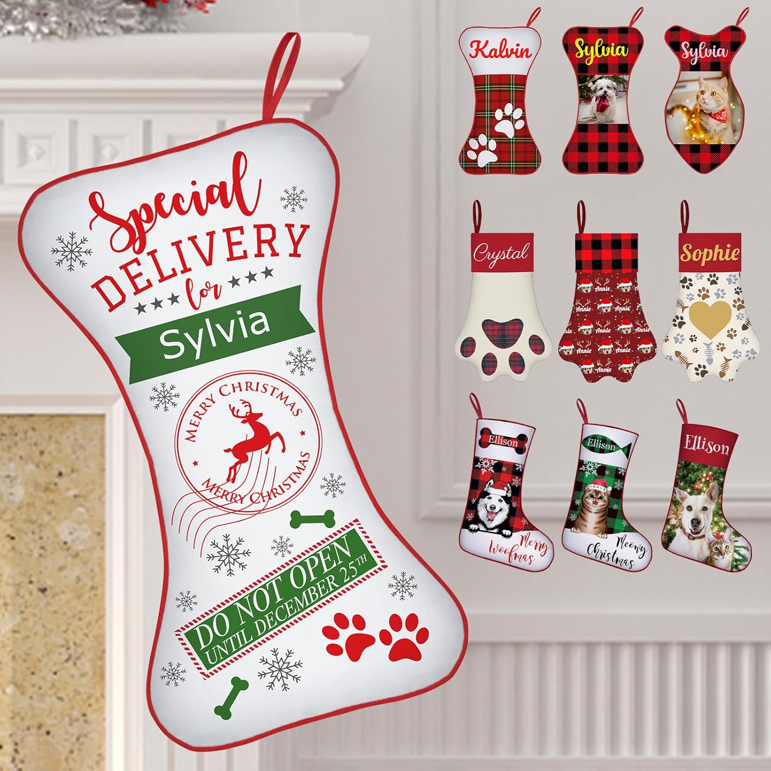 Amazon.com: Personalized Christmas Stockings for Dogs Cats Pets Custom ...