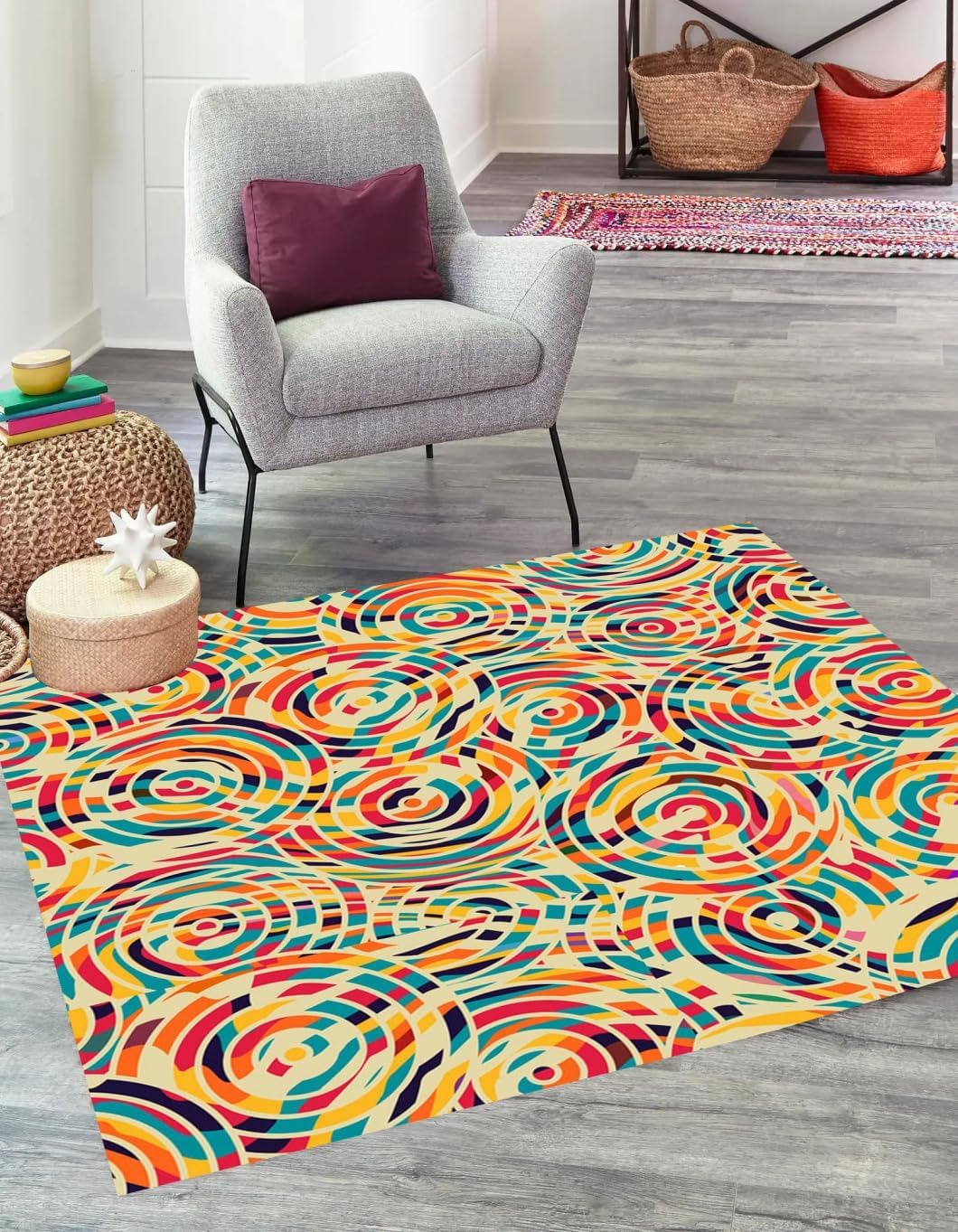 Amazon.com: Modern Abstract Washable Area Rug 4x4 Multi Rainbow Circles ...