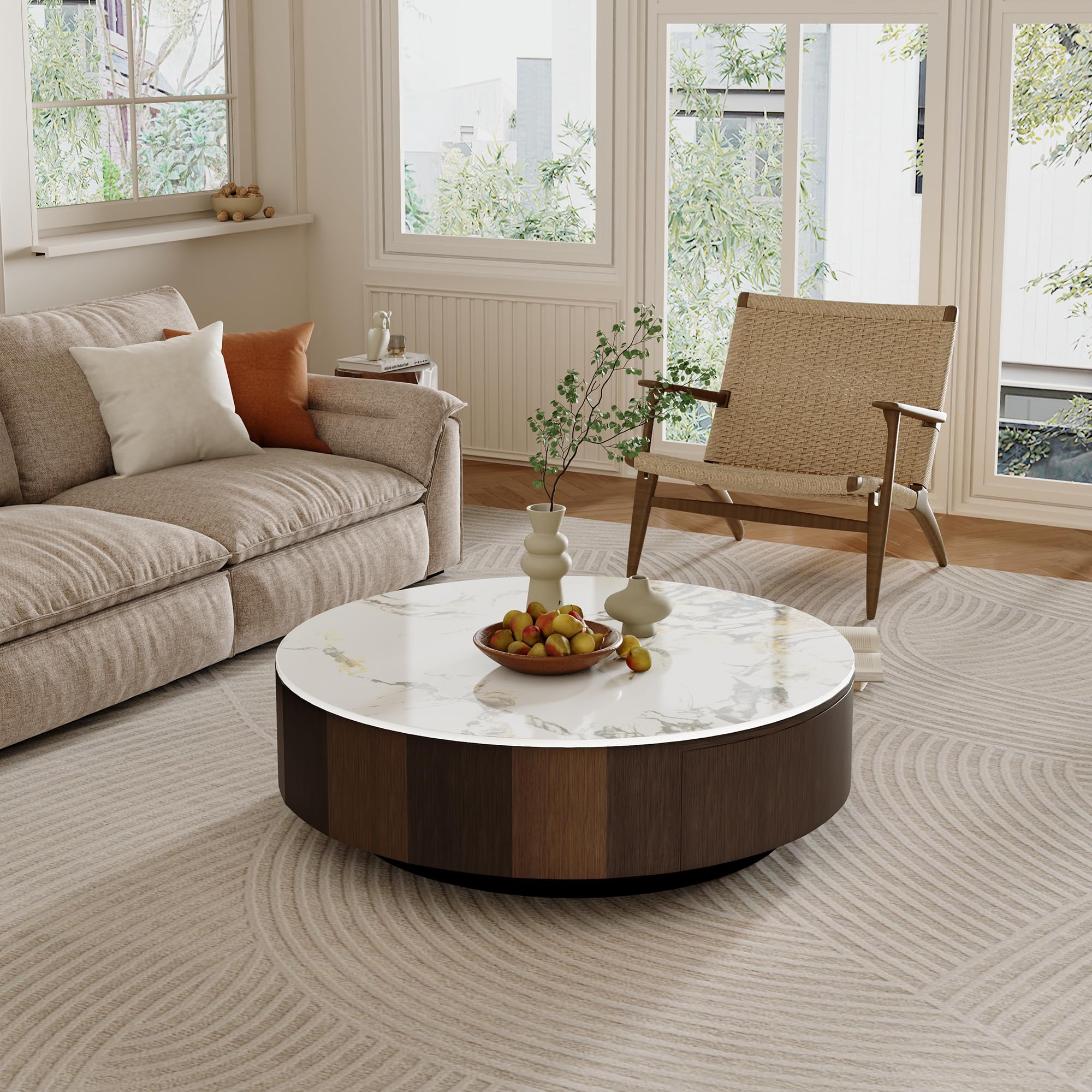 Amazon.com: 35.43" Modern Coffee Table for Living Room, Round Coffee ...